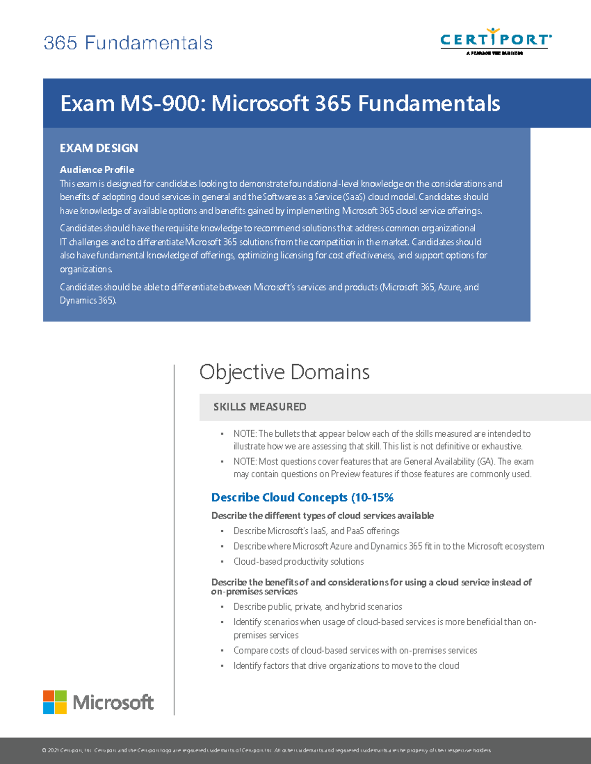 M365 Fundamentals Program Objectives and Topics - © 2021 Certiport, Inc ...