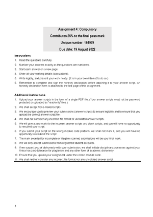 Assignment 2 - MIP1501/102/0/ ASSIGNMENT 02 UNIQUE NUMBER – 543210 ...