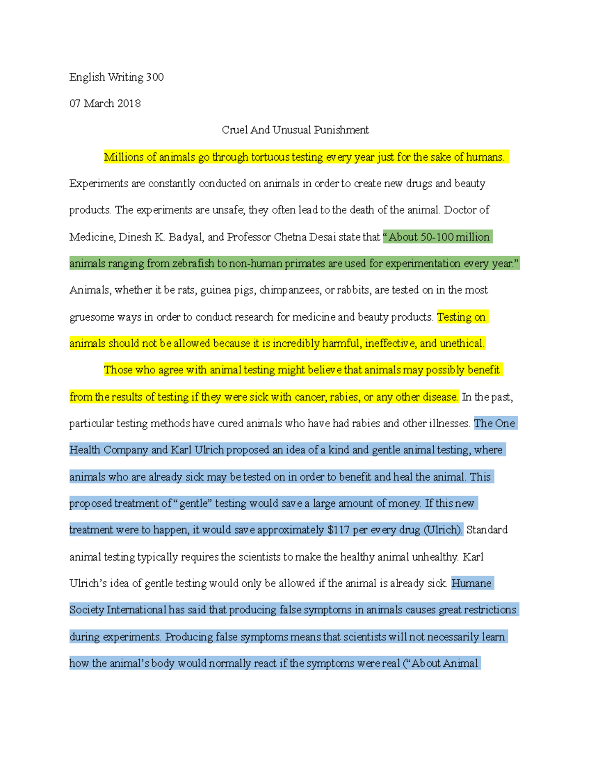 Cruel and Unusual Punishment (Argument Essay) - English Writing 300 07 ...