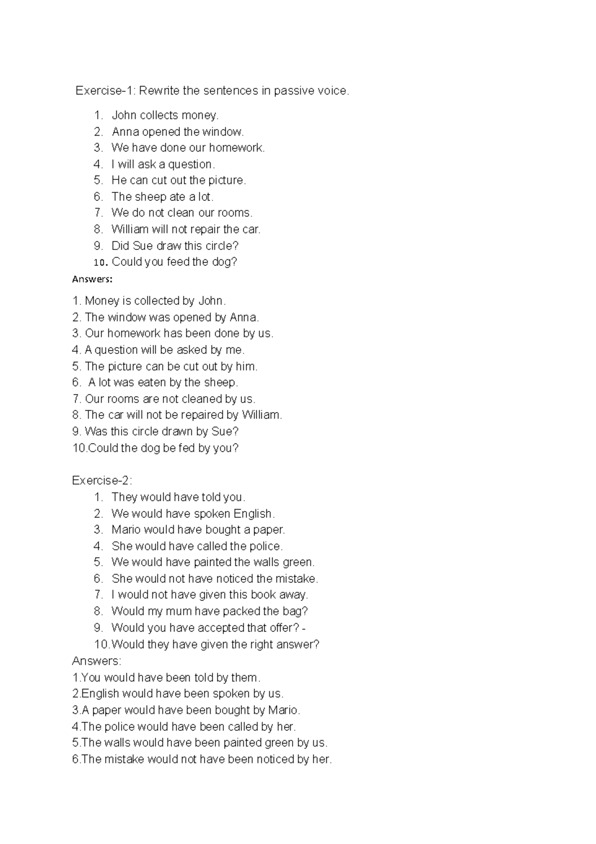 Active-Passive and Conditional Sentences - Exercise-1: Rewrite the ...