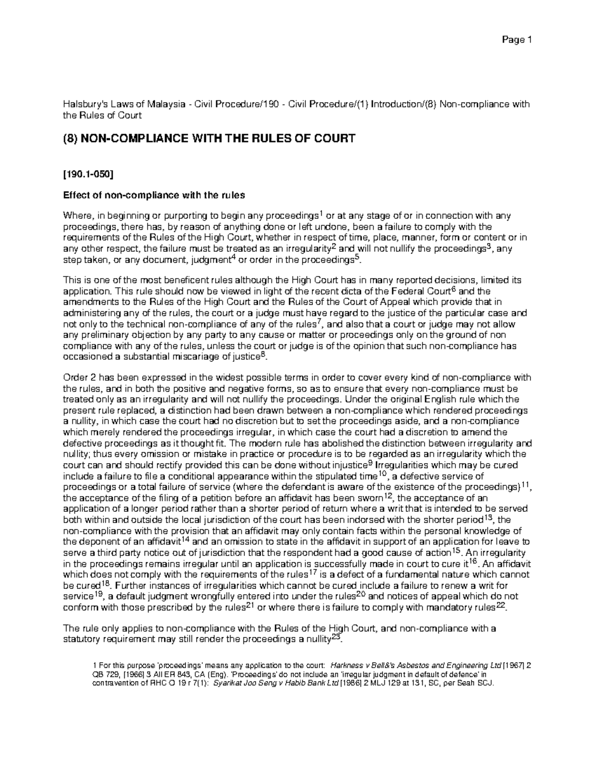Pdfcoffee - Regarding non compliance with rules - Halsbury's Laws of Malaysia - Civil Procedure ...