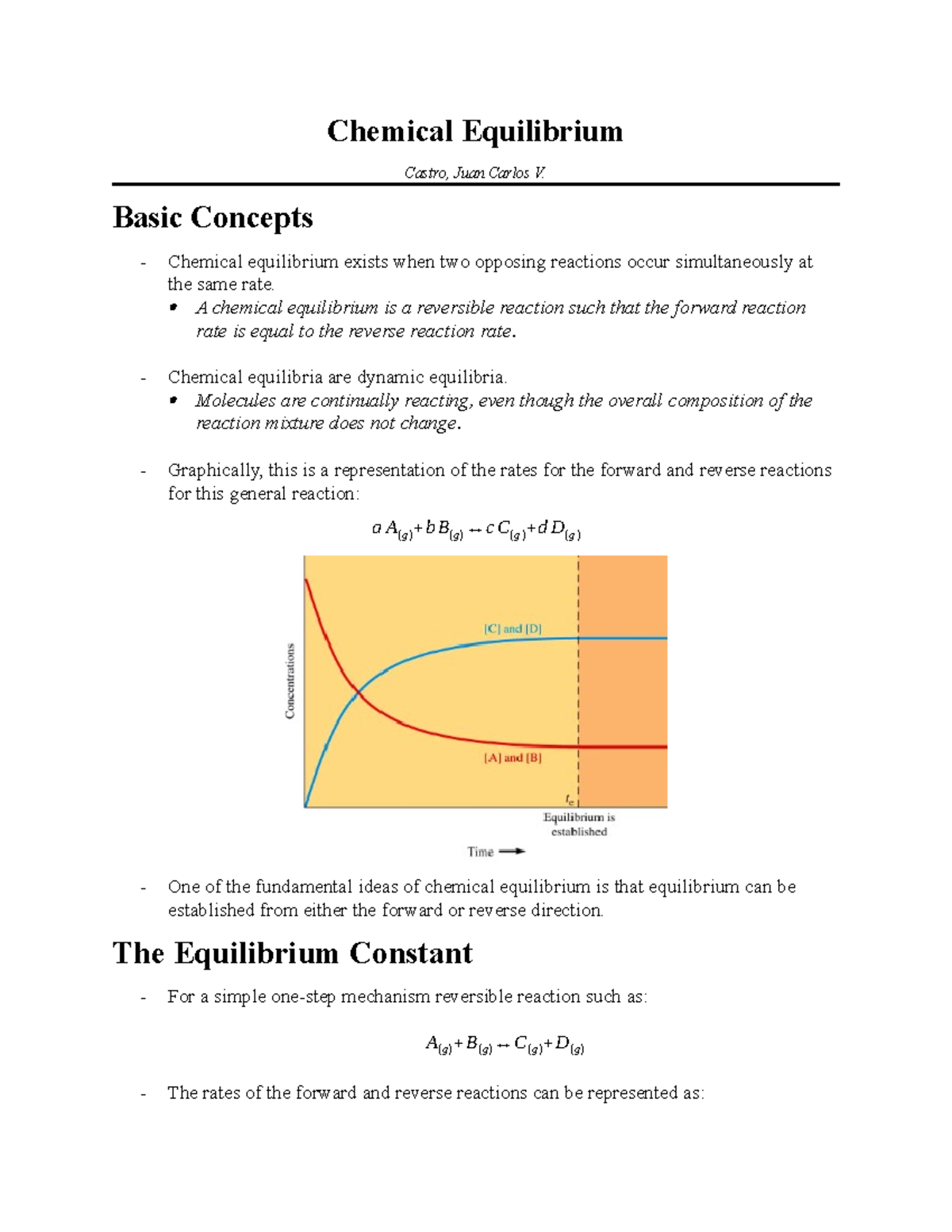 Chemical Equilibrium - Notes - Chemical Equilibrium Castro, Juan Carlos ...