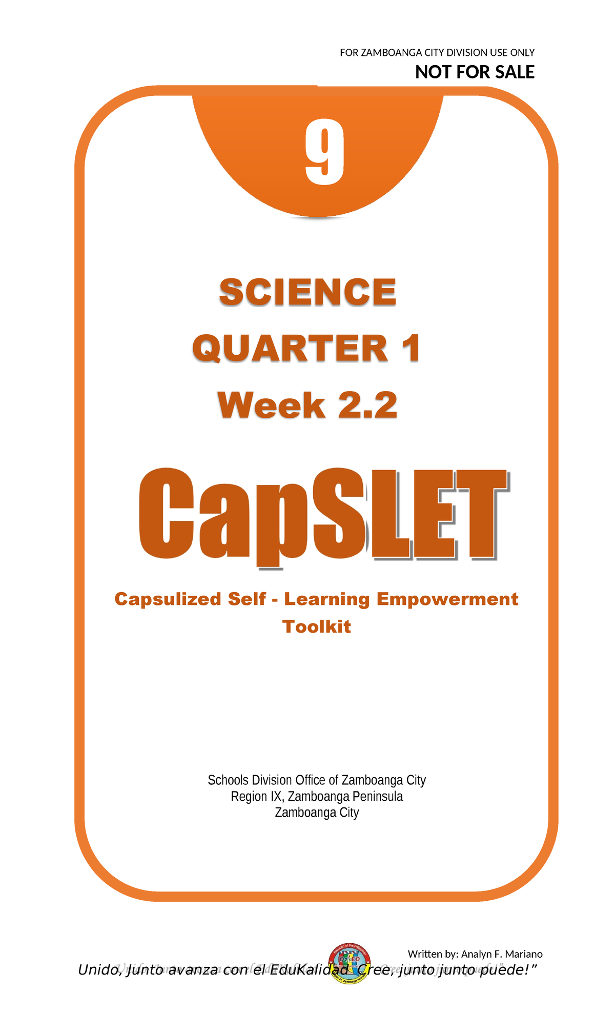 J.G9.Q1.W2 - deped module - FOR ZAMBOANGA CITY DIVISION USE ONLY NOT FOR SALE 9 SCIENCE QUARTER ...