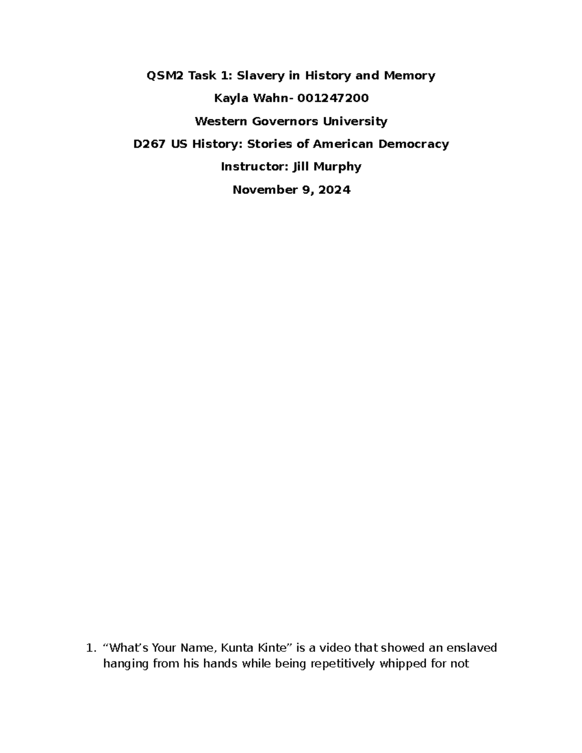 QSM2 Task 1 Slavery - Passed - QSM2 Task 1: Slavery in History and ...