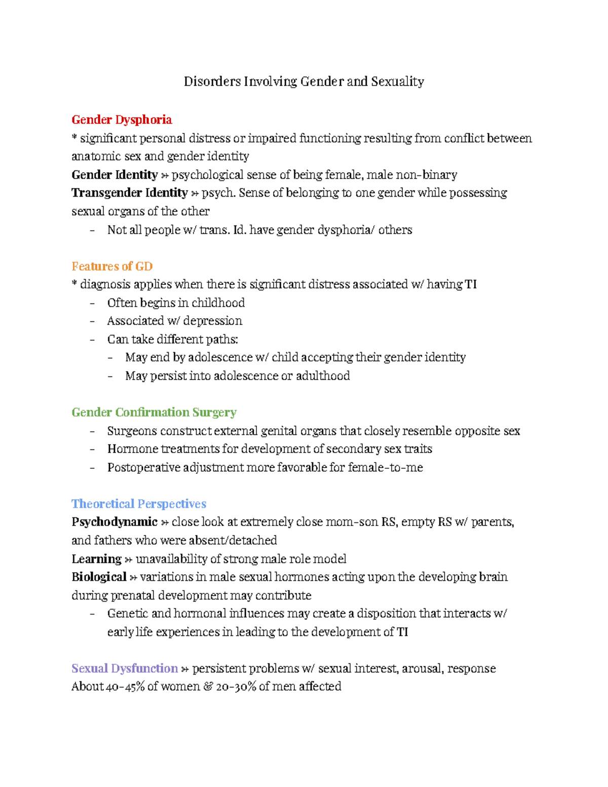 Psych of Ab Behavior - Disorders Involving Gender and Sexuality ...