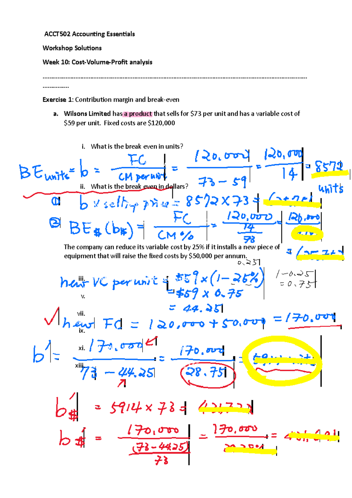 Week 10 Workshop Solutions KT std - ACCT502 Accounting Essentials ...