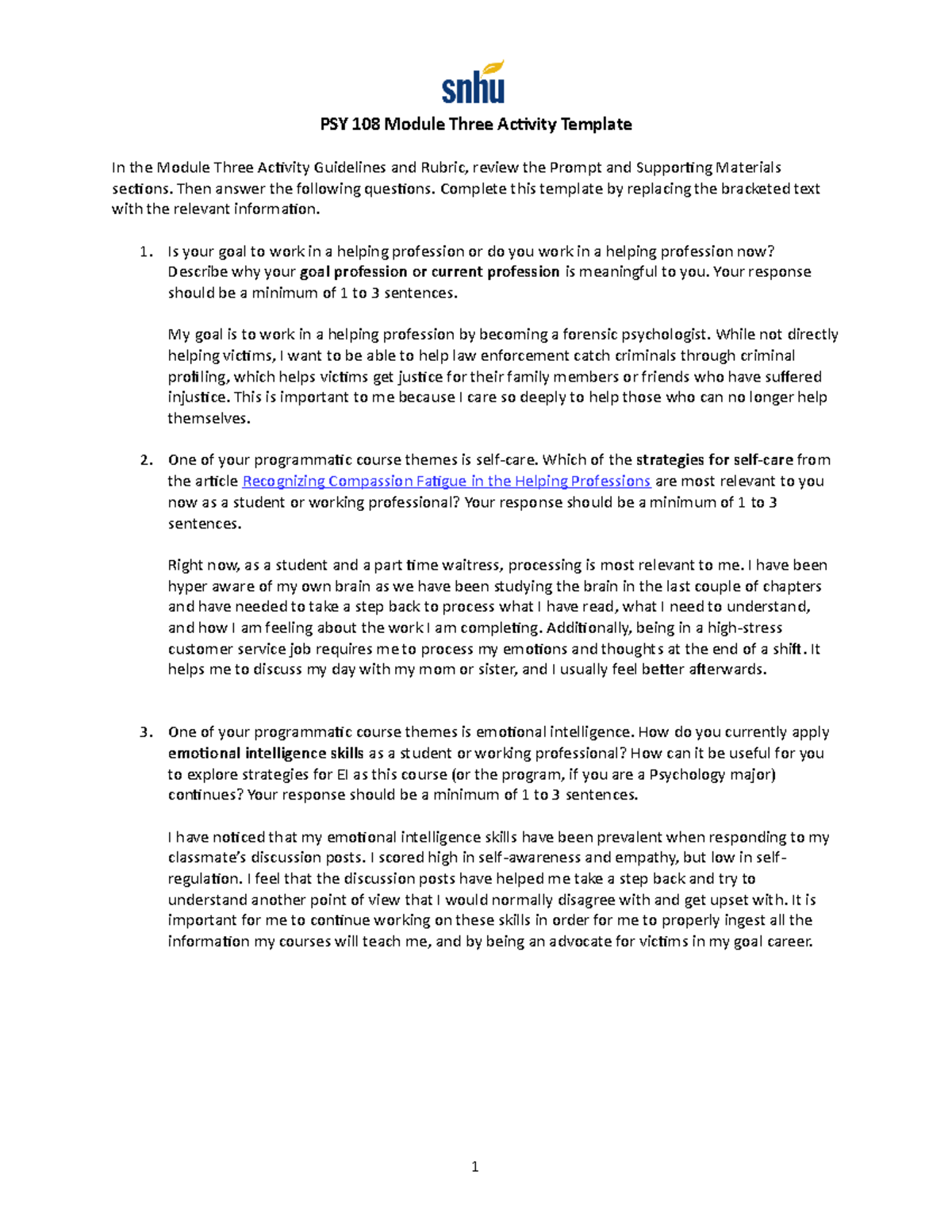 PSY 108 Module Three Activity - Then answer the following questions ...