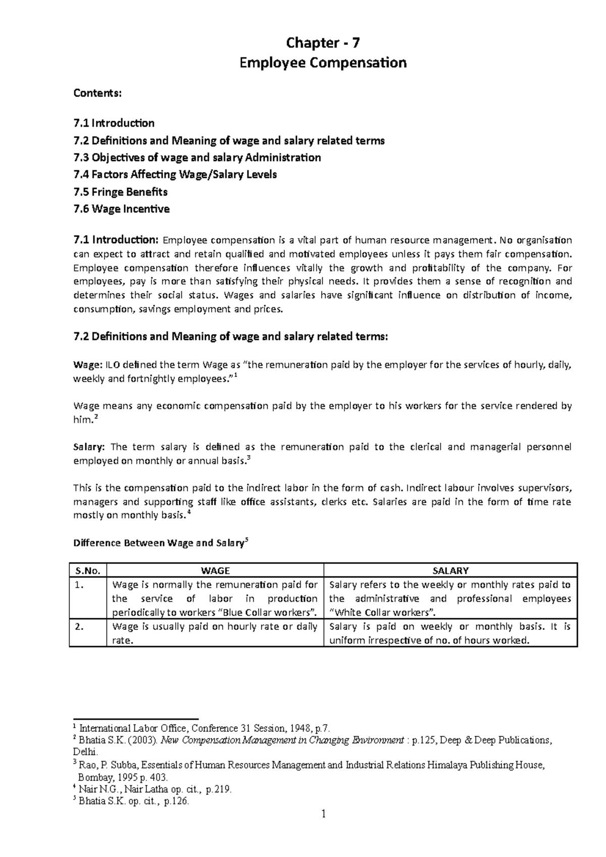 Chapter - 7 - Employee Compensation - Chapter - 7 Employee Compensation Contents: 7 Introduction ...