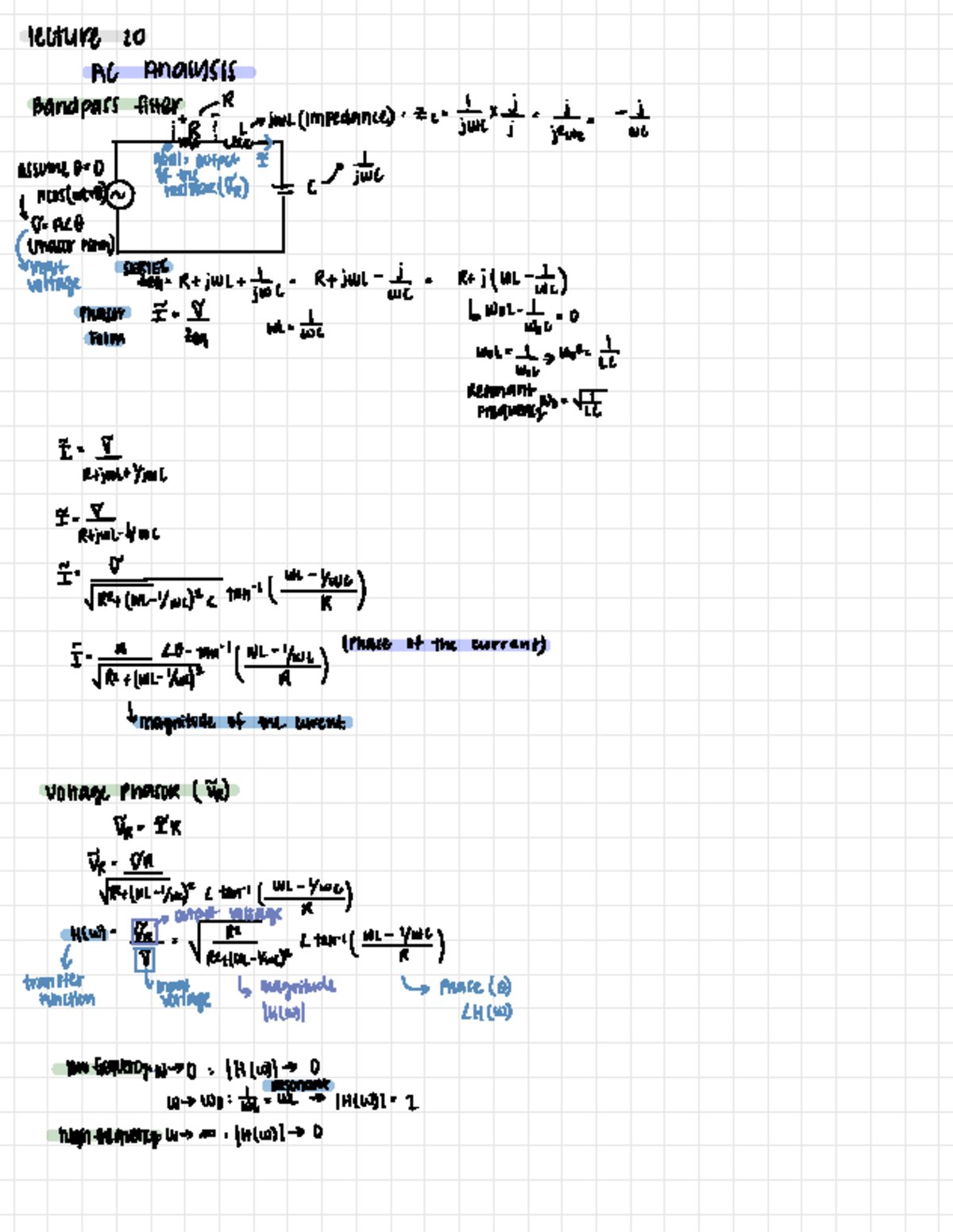 Lecture 20 - Circuits Course - lecture 20 Al Analysis Bandpass filter ...