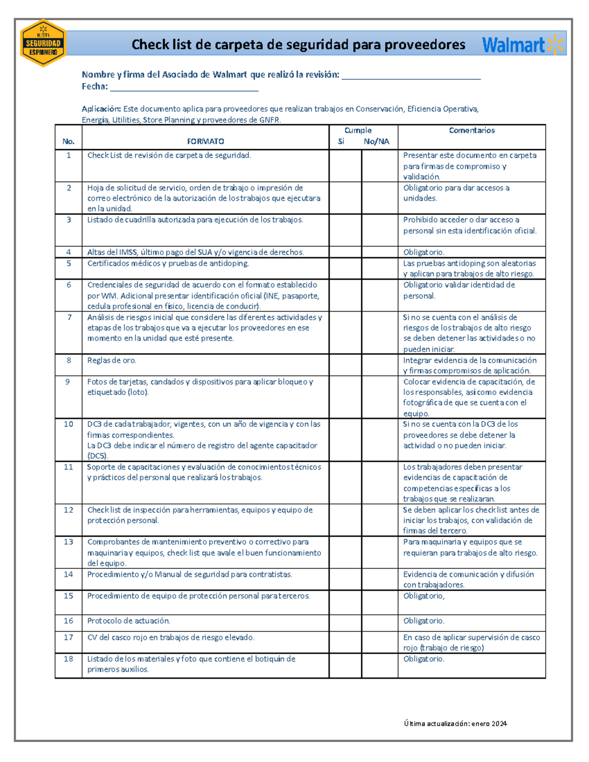 Check list de carpeta de seguridad para proveedores v.3.0 2024 - Última ...