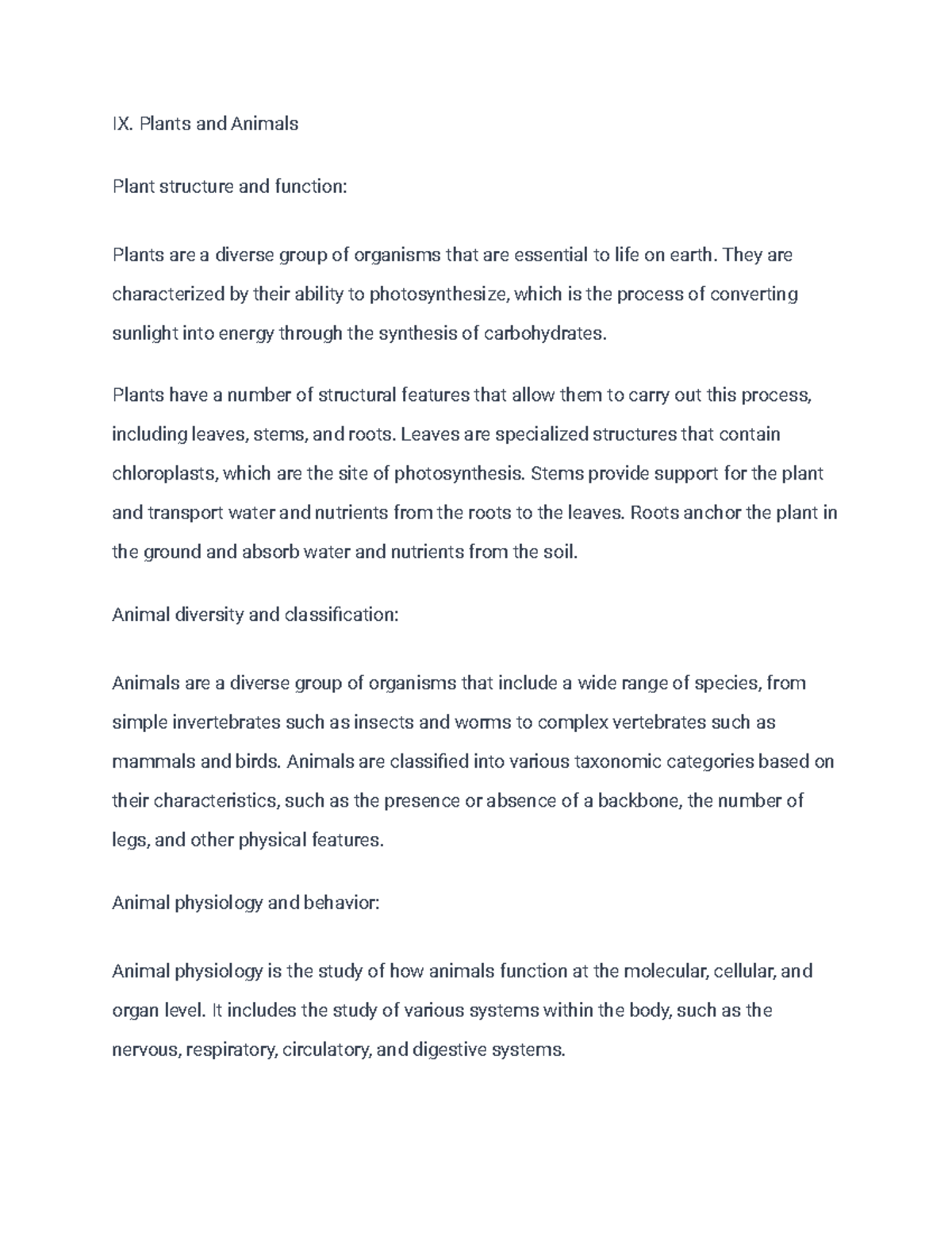 Plants and Animals - IX. Plants and Animals Plant structure and ...