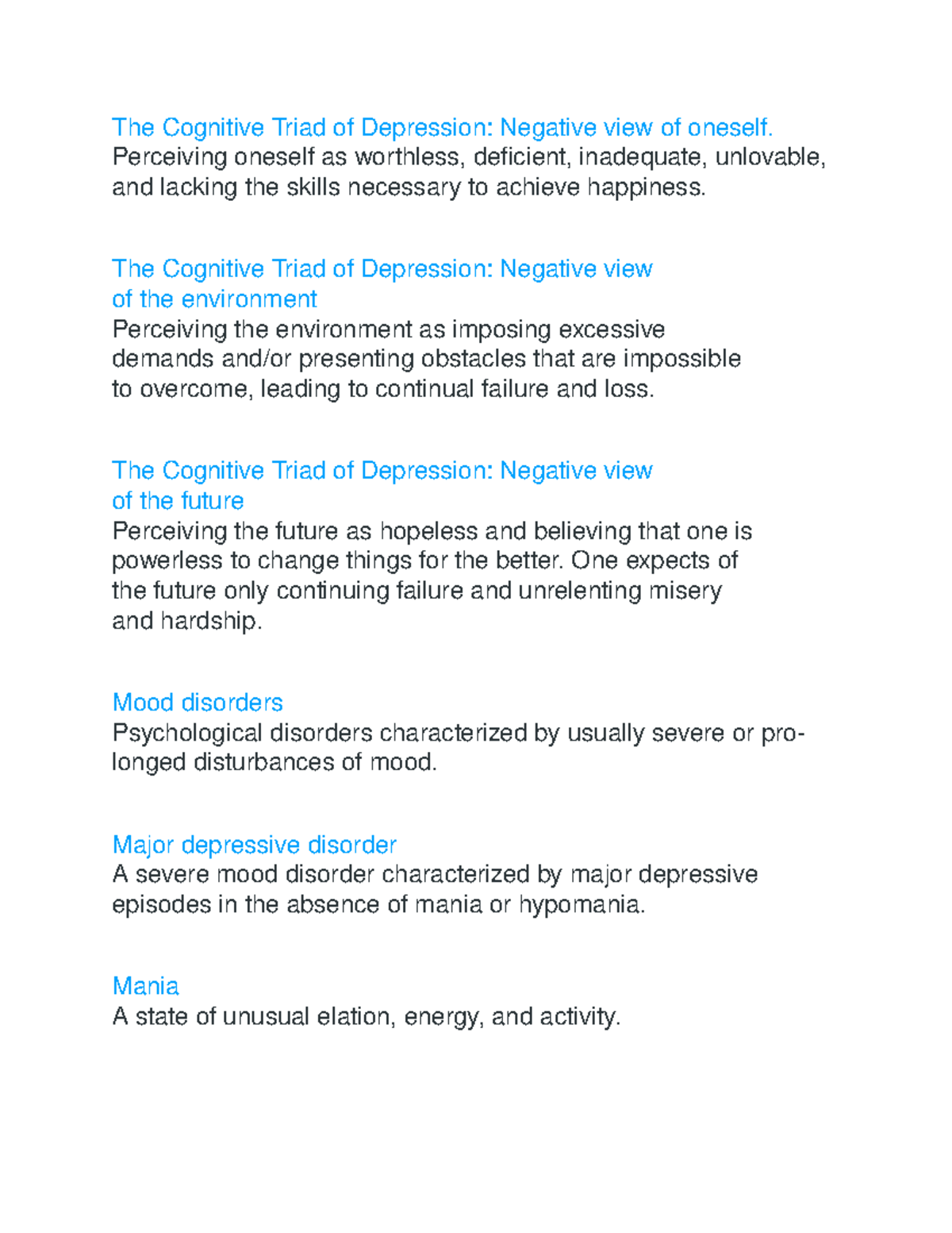 Abnormal Psychology Chapter 7 - The Cognitive Triad of Depression ...