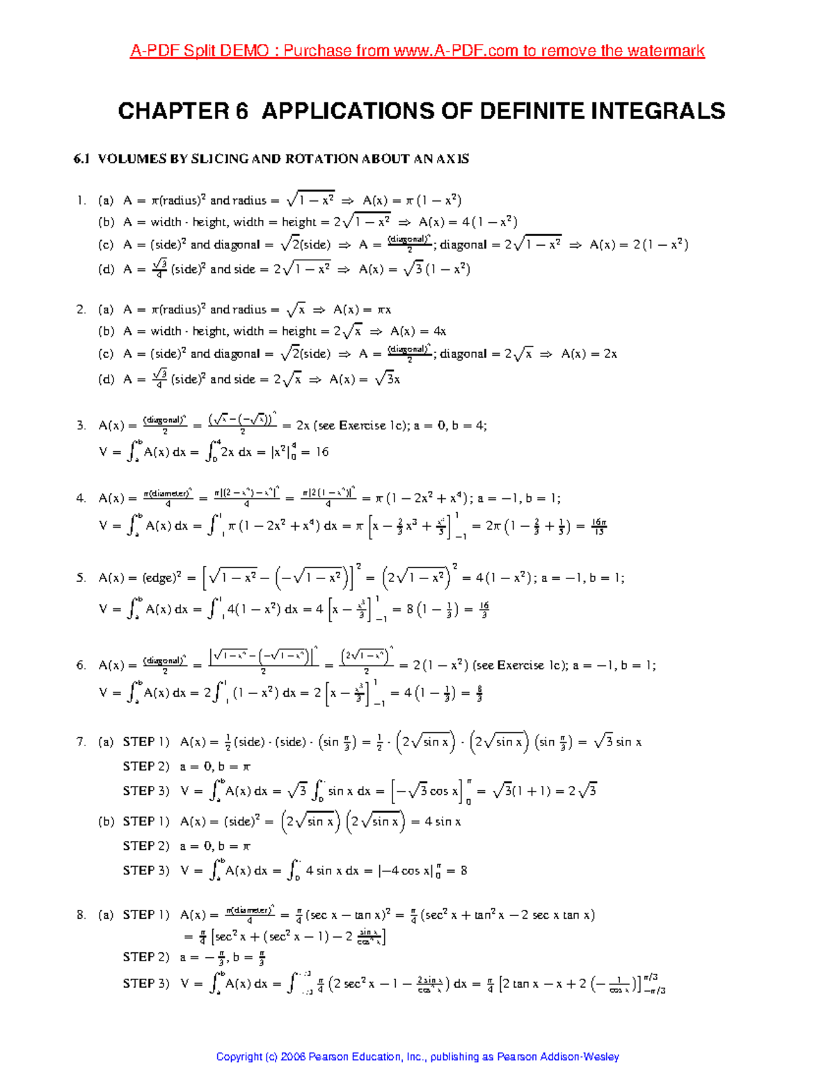Chapter 6 Calculs - CHAPTER 6 APPLICATIONS OF DEFINITE INTEGRALS 6 VOLUMES BY SLICING AND ...