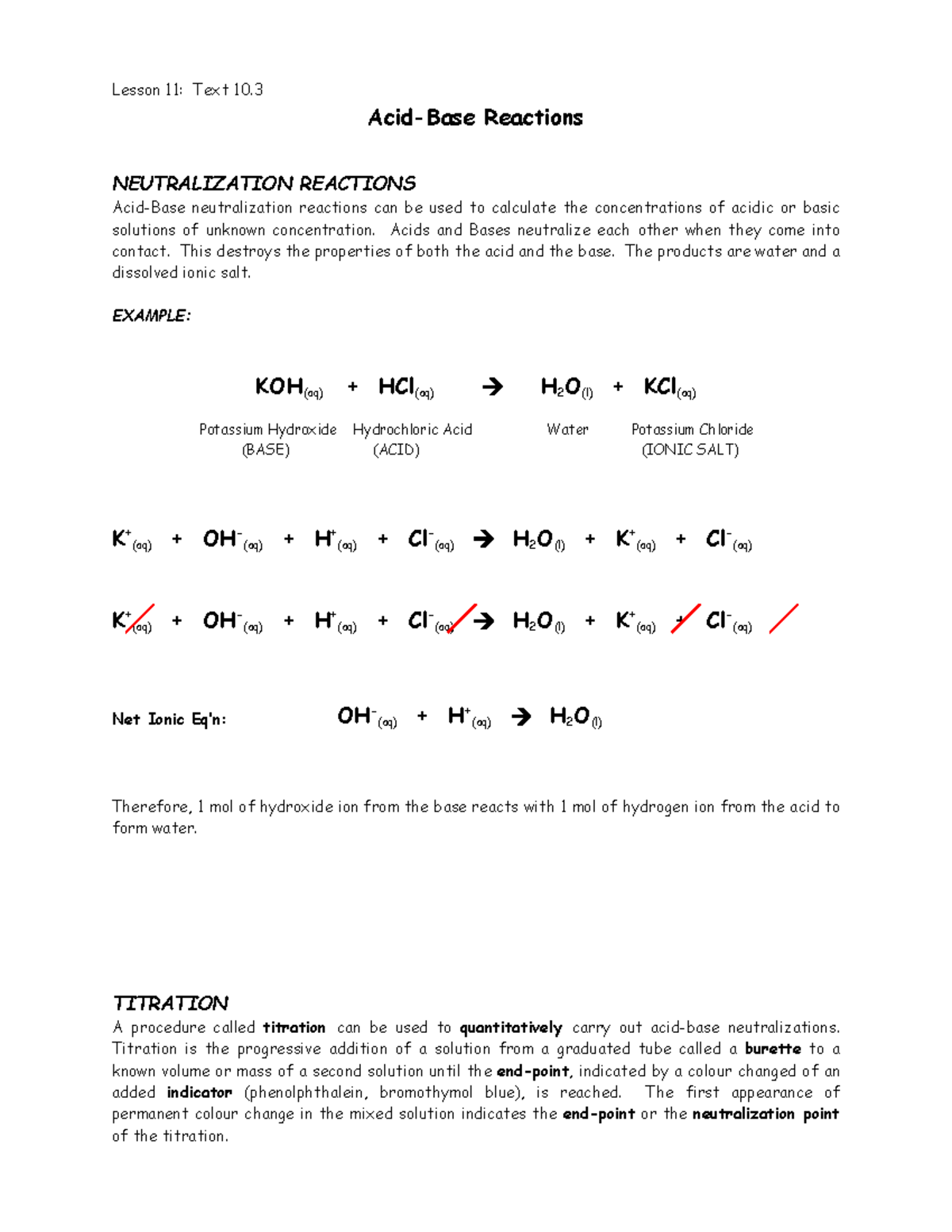 Titration - mmm - Lesson 11: Text 10. Acid-Base Reactions ...