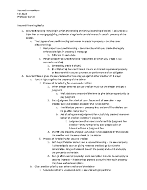 Secured Transaction Outline - SECURED FINANCING BASICS Secured ...