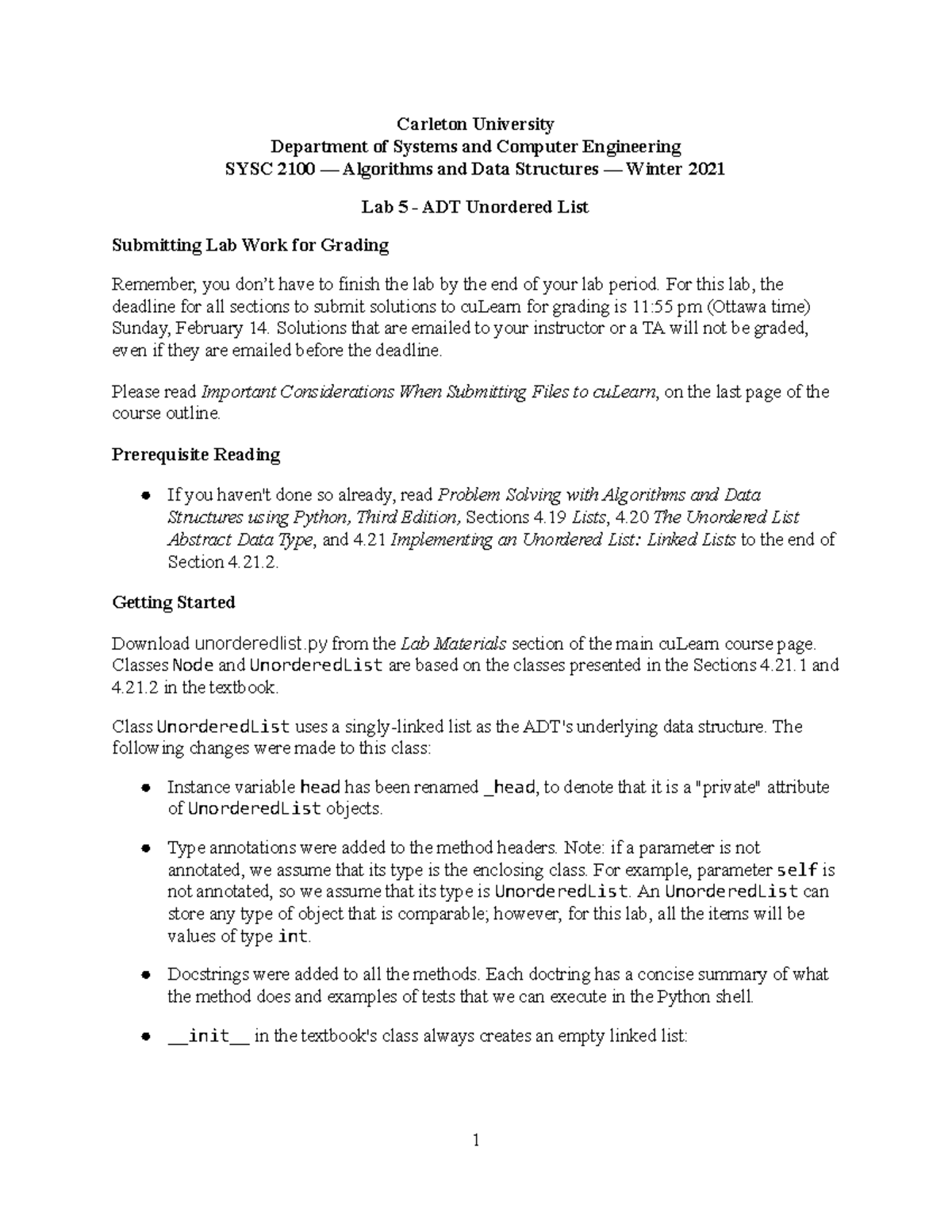 W21 SYSC2100 Lab5 - Lab - Carleton University Department of Systems and Computer Engineering ...