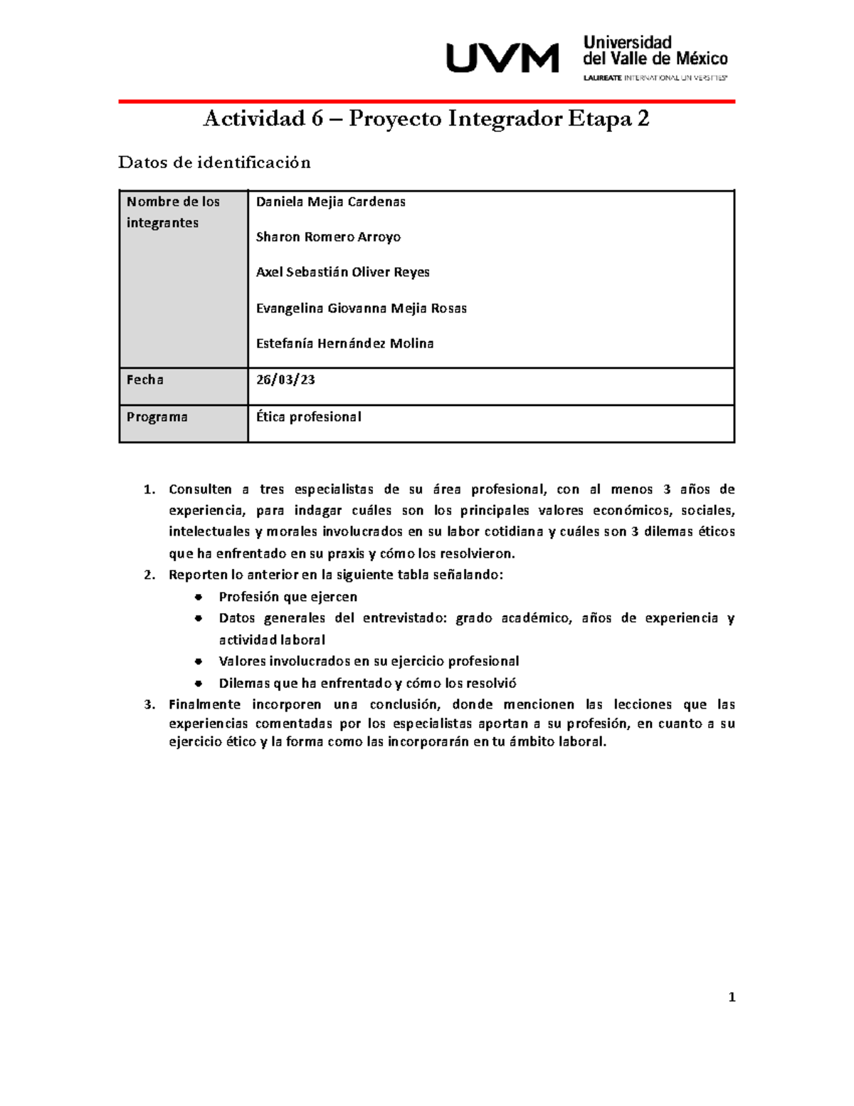 Actividad 6 Proyecto Integrador Etapa 2 - Actividad 6 – Proyecto Integrador Etapa 2 Datos de ...