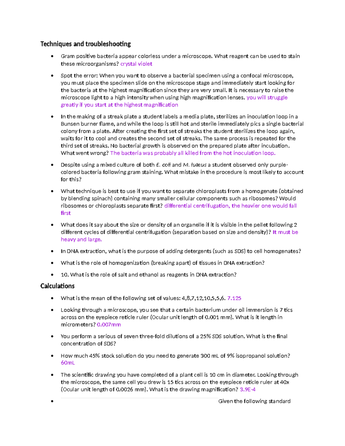Biol 1010 Lab Exam Review Questions Techniques And Troubleshooting • Gram Positive Bacteria 