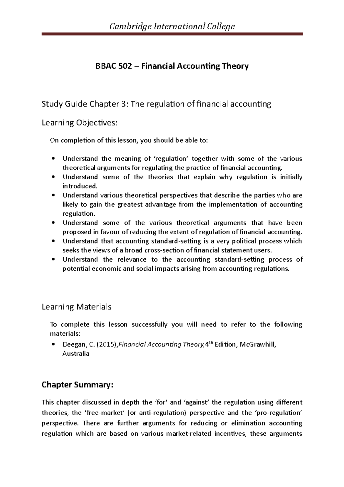Study guide Chap3 The regulation of financial accounting - Financial ...