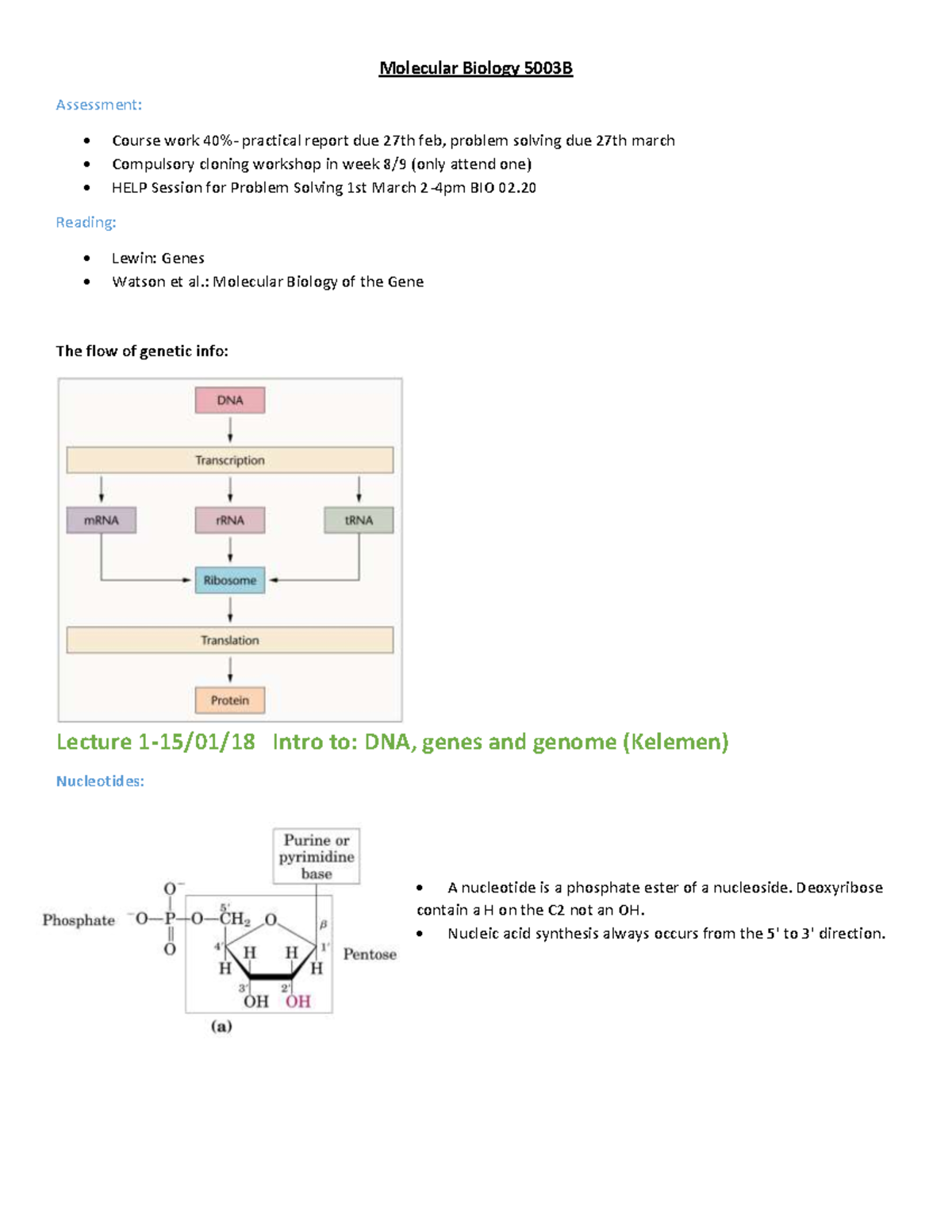 Molecular biology - : Molecular Biology of the Gene The flow of genetic ...