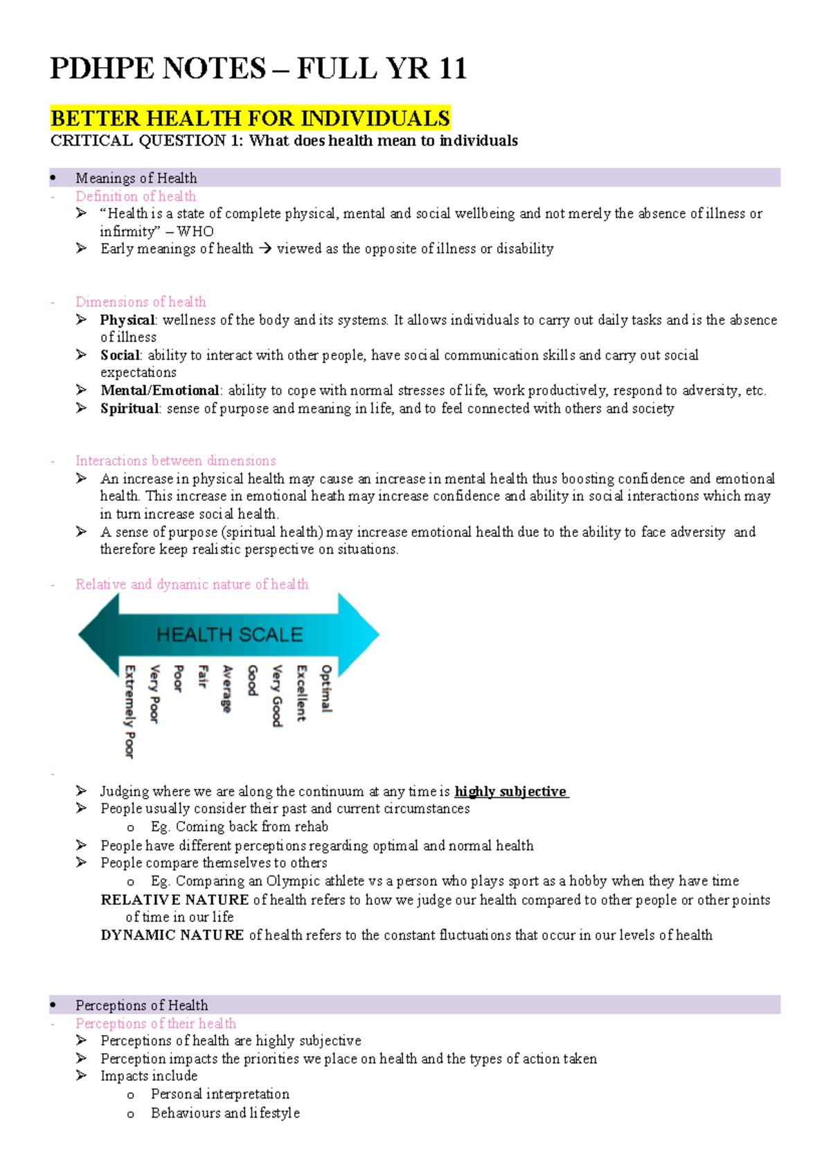 Pdhpe Notes - Full Y11 - PDHPE NOTES – FULL YR 11 BETTER HEALTH FOR ...