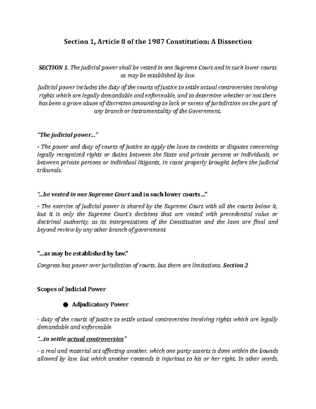 Section 1, Article 8 of the 1987 Constitution: A Dissection - Section 1 ...