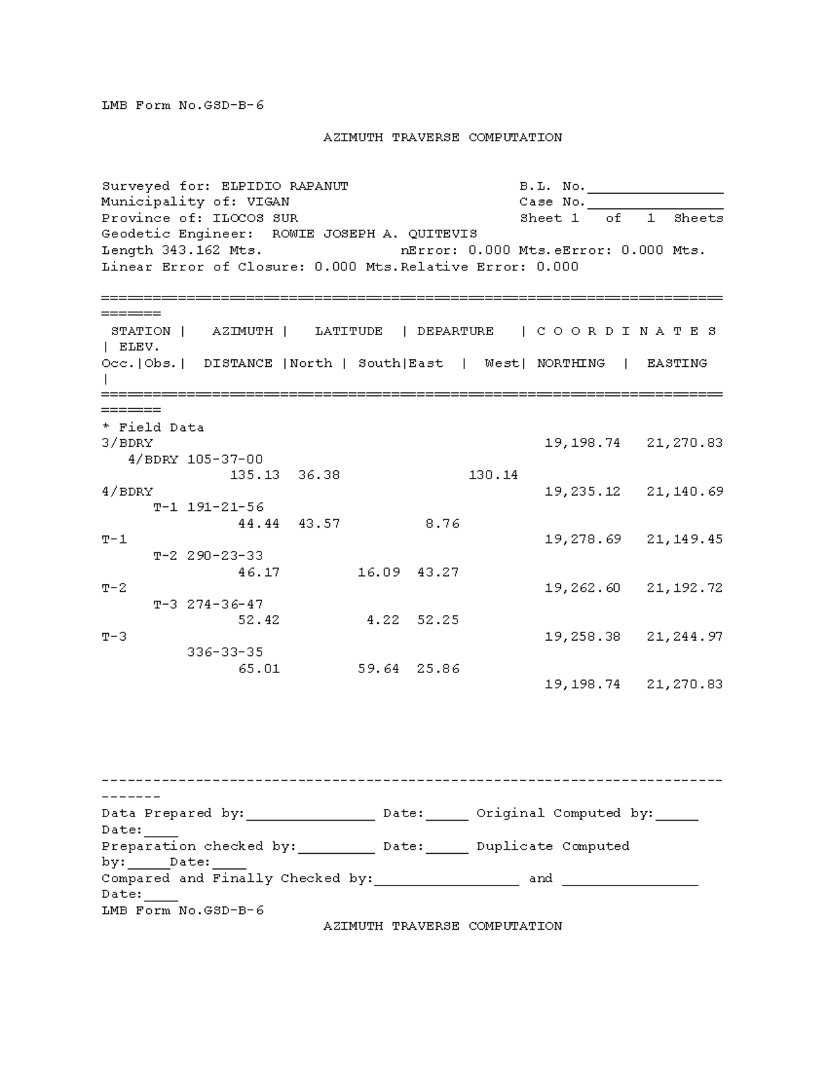 Final Traverse - uwu - LMB Form No-B- AZIMUTH TRAVERSE COMPUTATION ...
