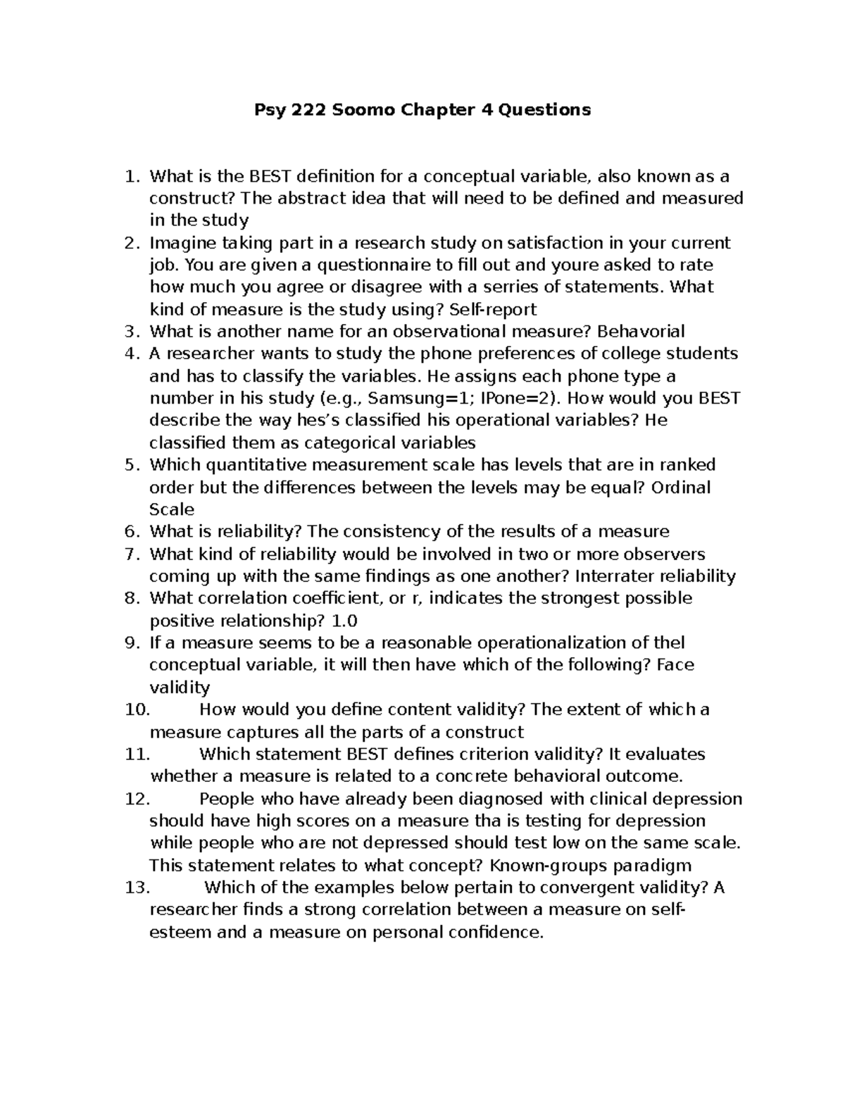 Soomo chapter 4 questions - Psy 222 Soomo Chapter 4 Questions What is the BEST definition for a ...