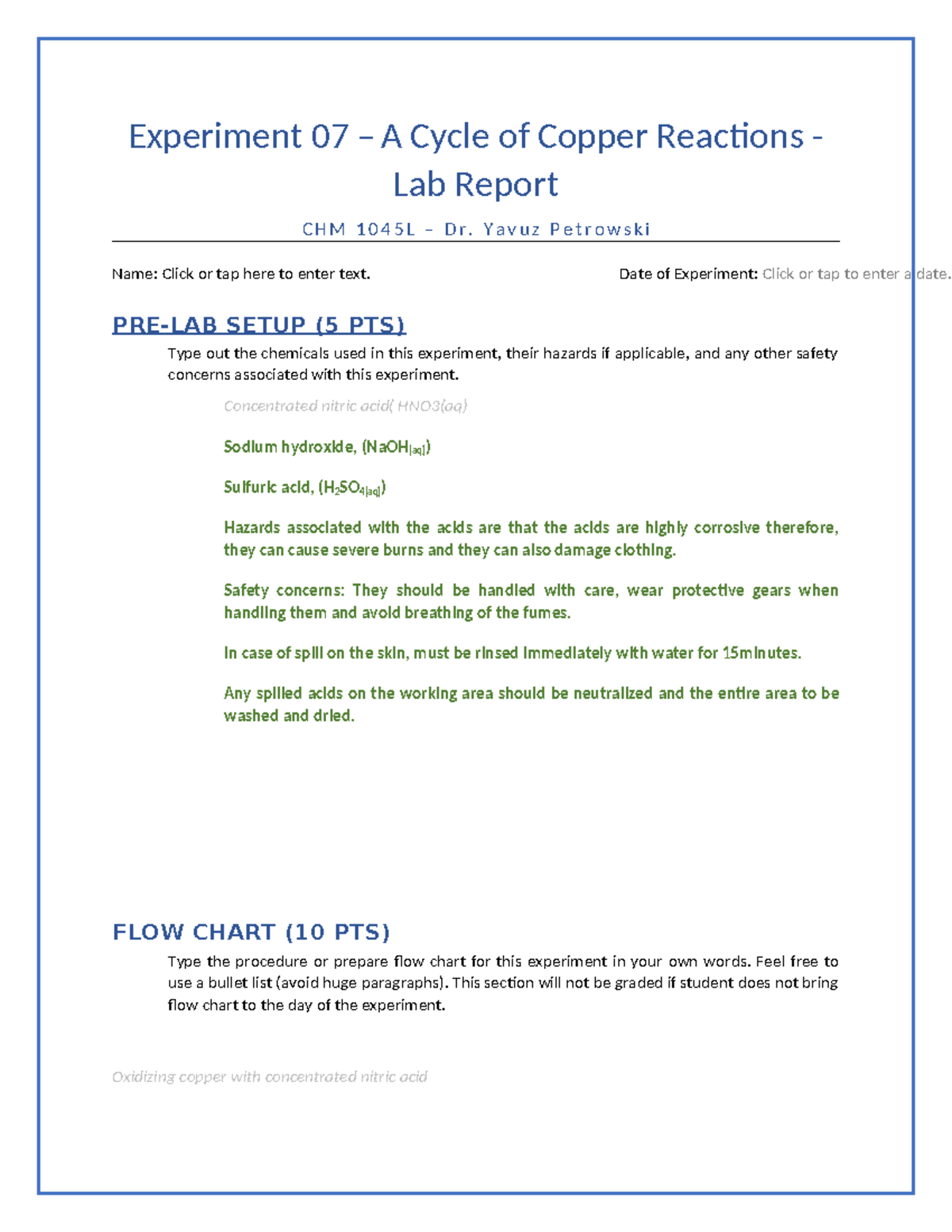 Exp7-Lab Report-Copper - Experiment 07 – A Cycle of Copper Reactions ...