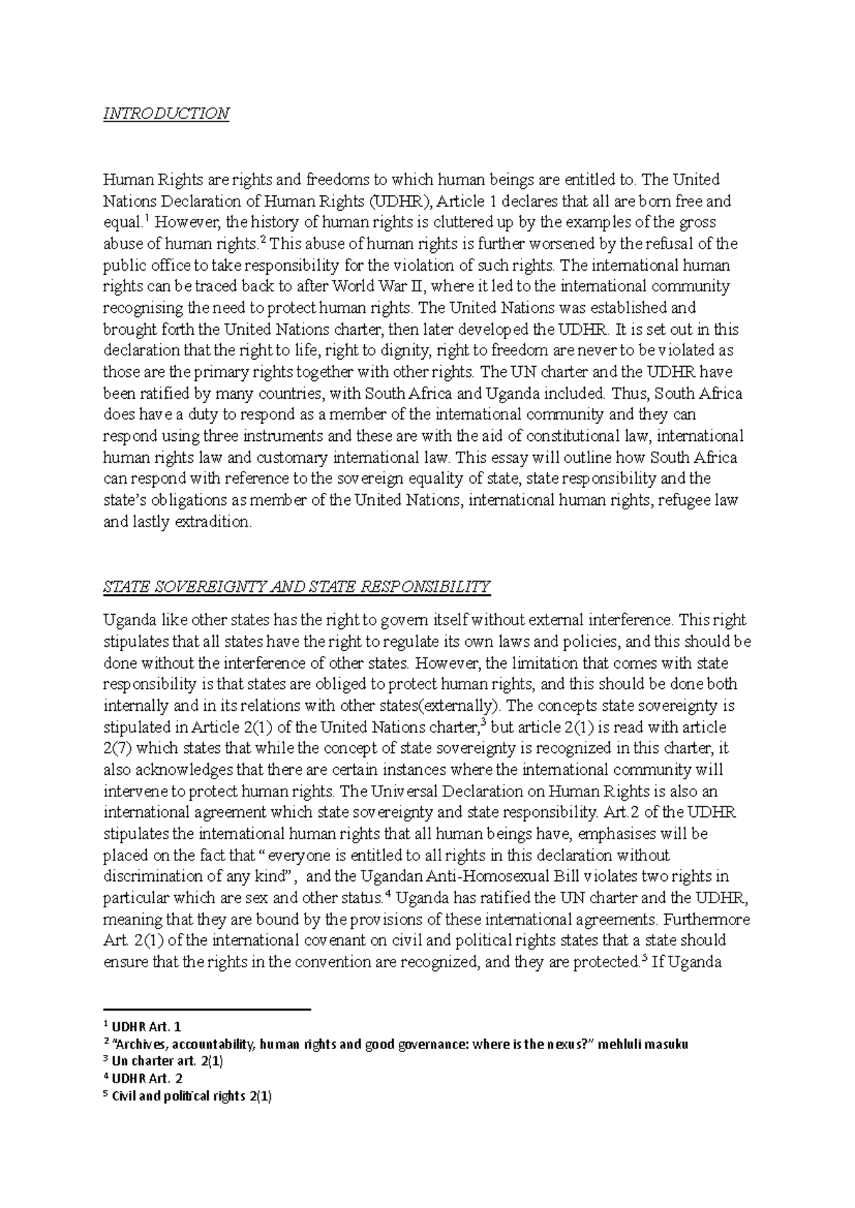 International law assignment 2023 - INTRODUCTION Human Rights are ...