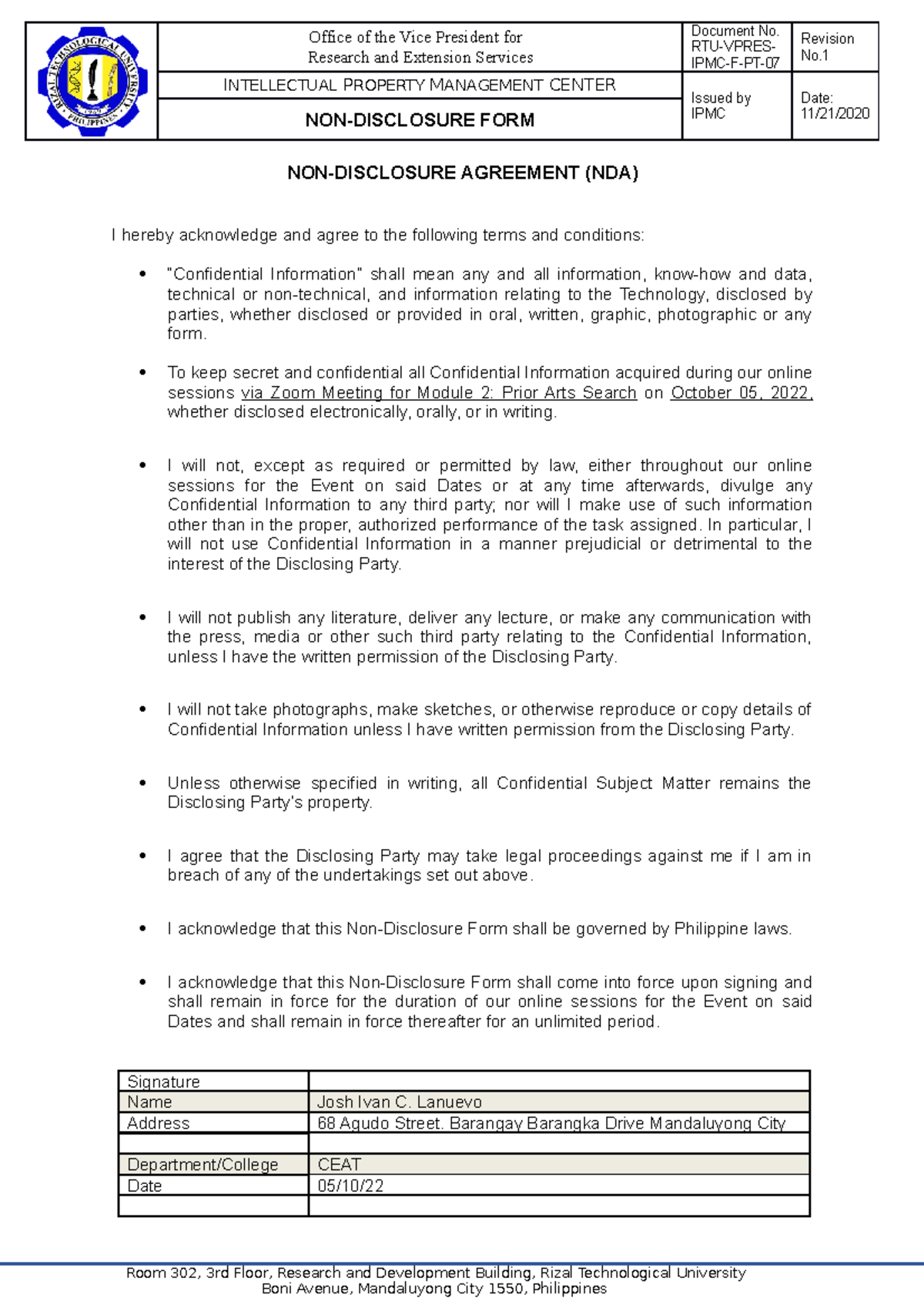 Non-Disclosure-Form - Non Disclosure Form - Office of the Vice ...