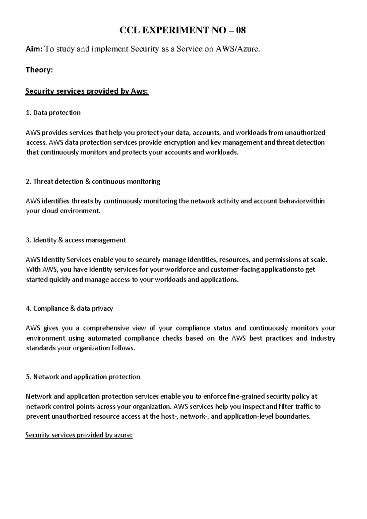 Cloud Computing ex 8 (sahilkatore) - CCL EXPERIMENT NO – 08 Aim: To study and implement Security ...