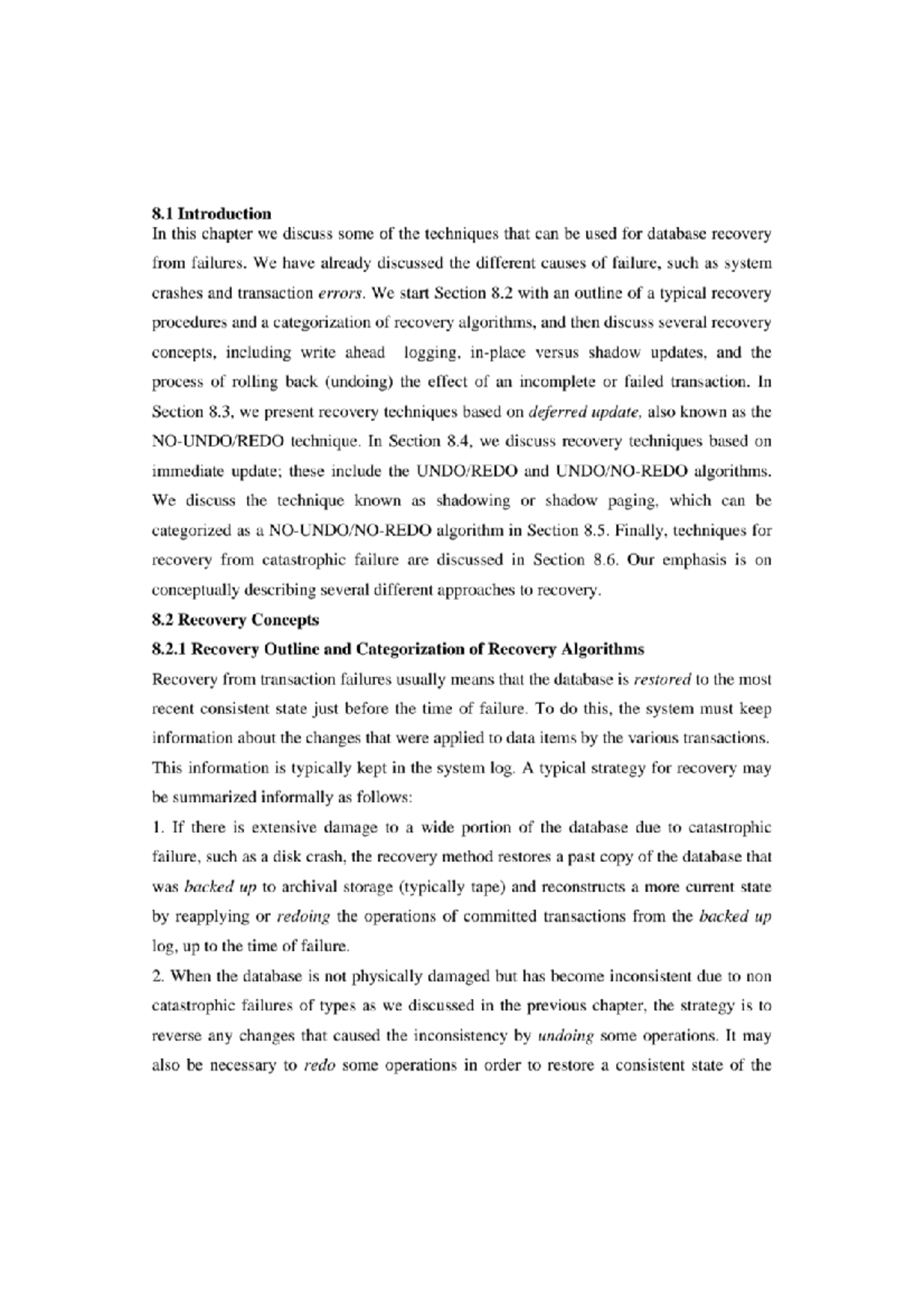 Database Recovery Techniques - Database management system concepts and advancements - Studocu