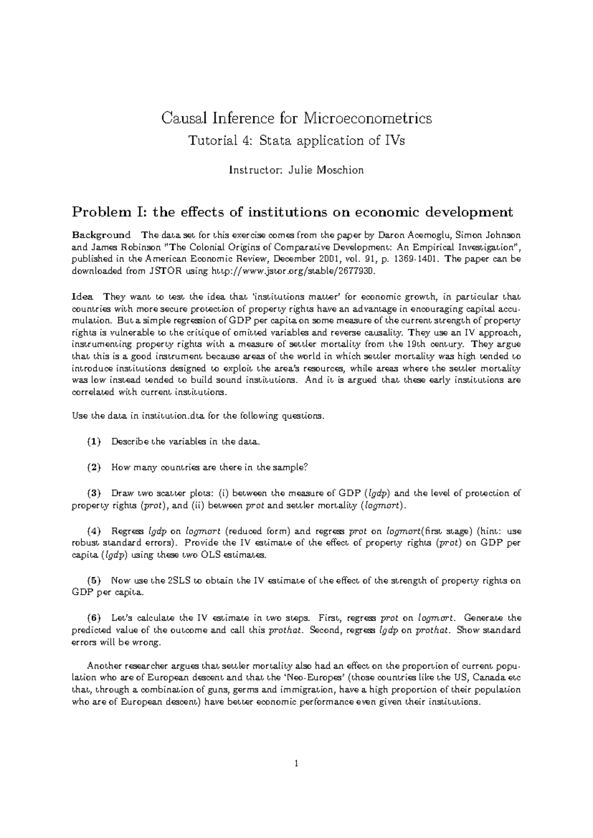 Tutorial 4 questions - Causal Inference for Microeconometrics Tutorial ...