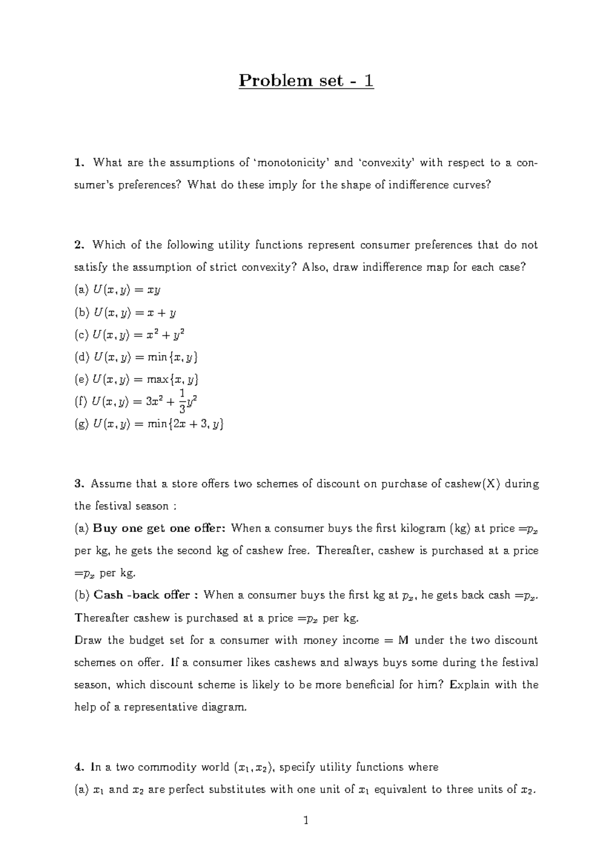 Micro Problem set - Problem set - 1 What are the assumptions of ... Micro Problem set - Problem set - 1 What are the assumptions of ...