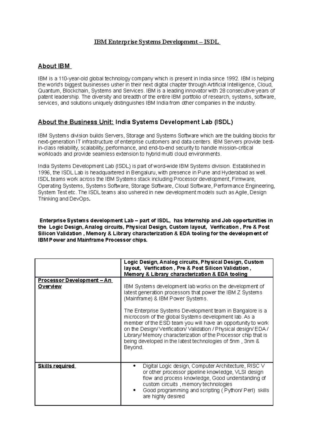 ISDL Hardware Engineer JD- 2024 - IBM Enterprise Systems Development ...