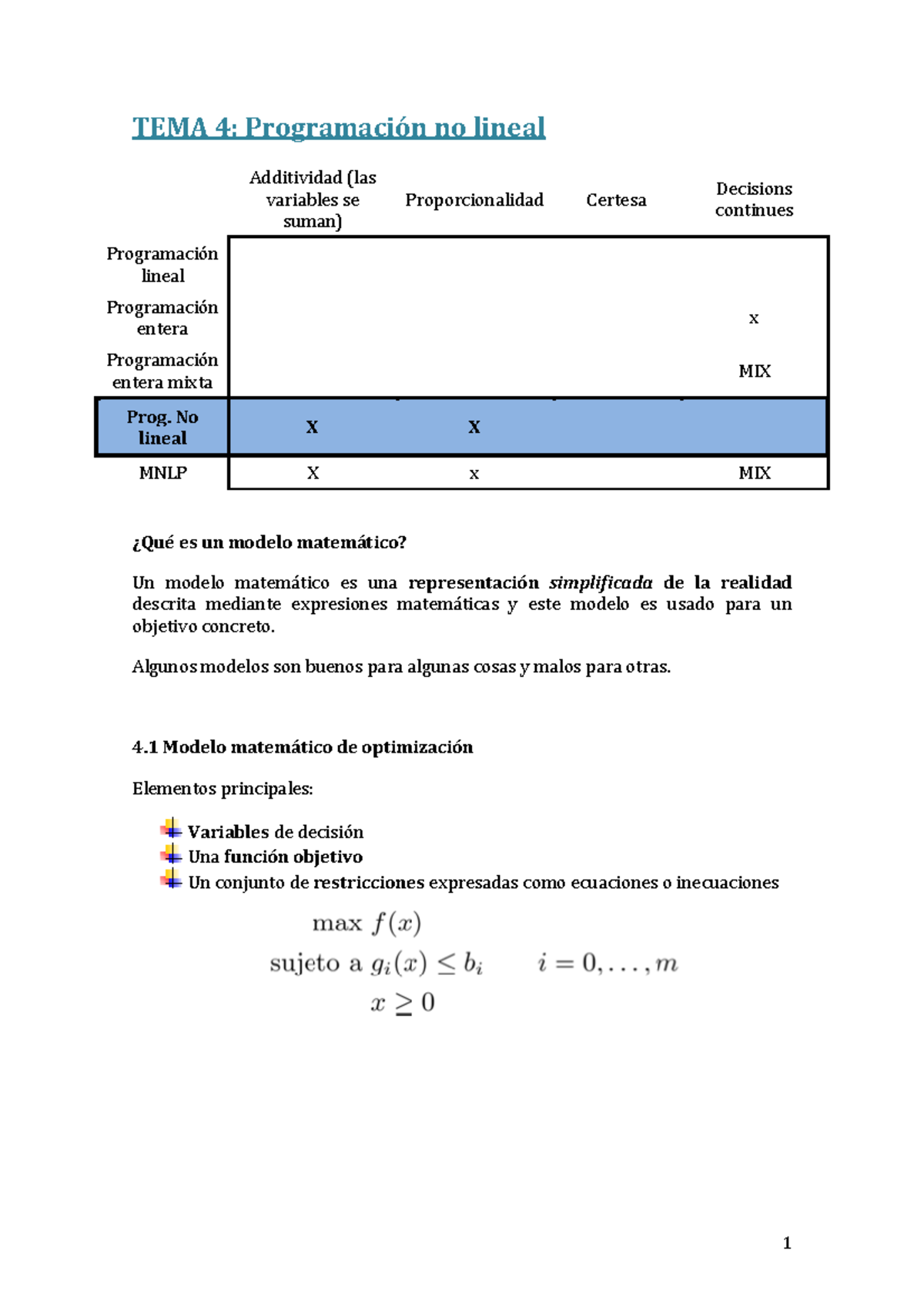 TEMA 4- PROGRAMACIÓN NO LINEAL - TEMA 4: Programación no lineal ...