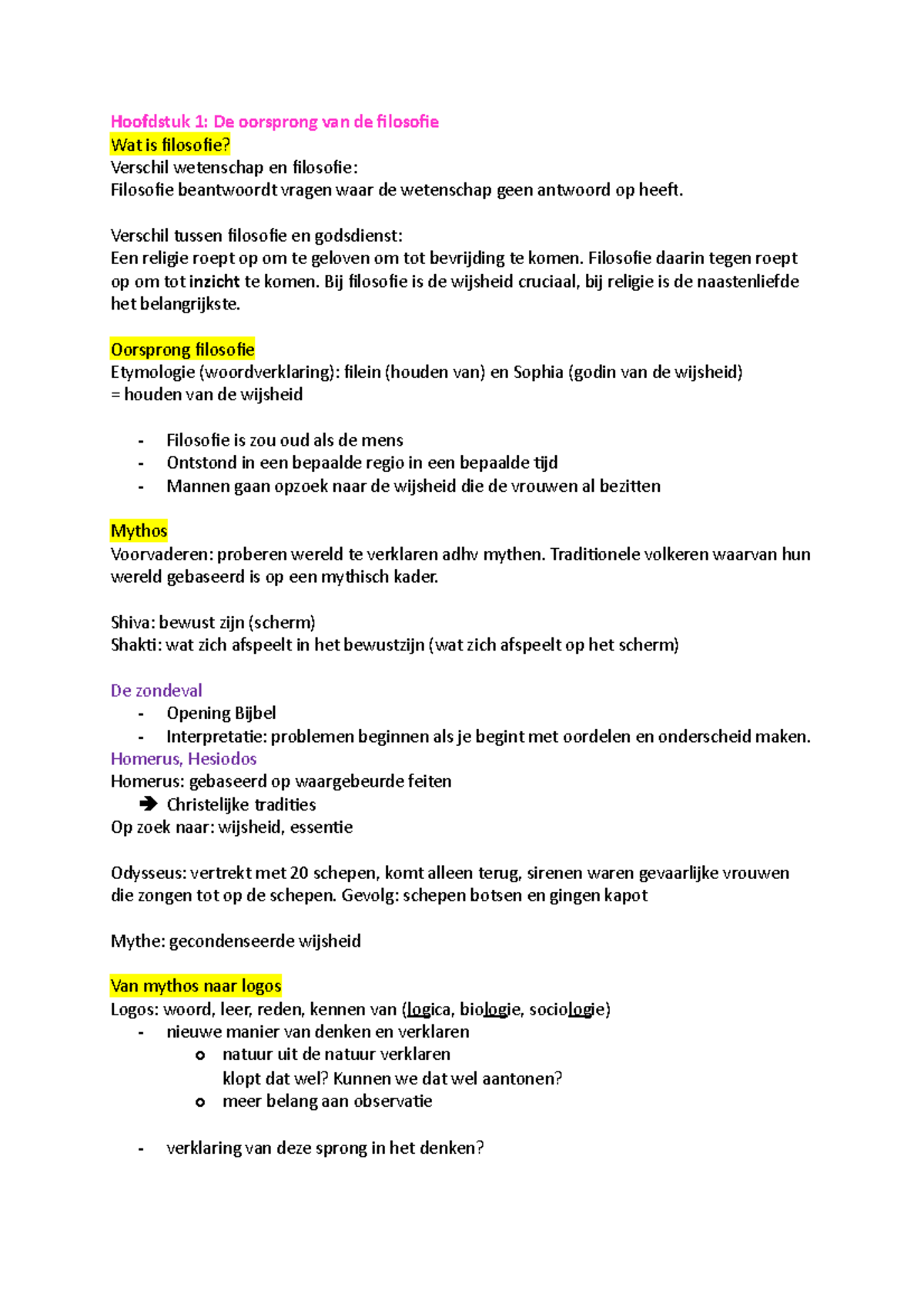 Filosofie semester 1 - Hoofdstuk 1: De oorsprong van de filosofie Wat ...