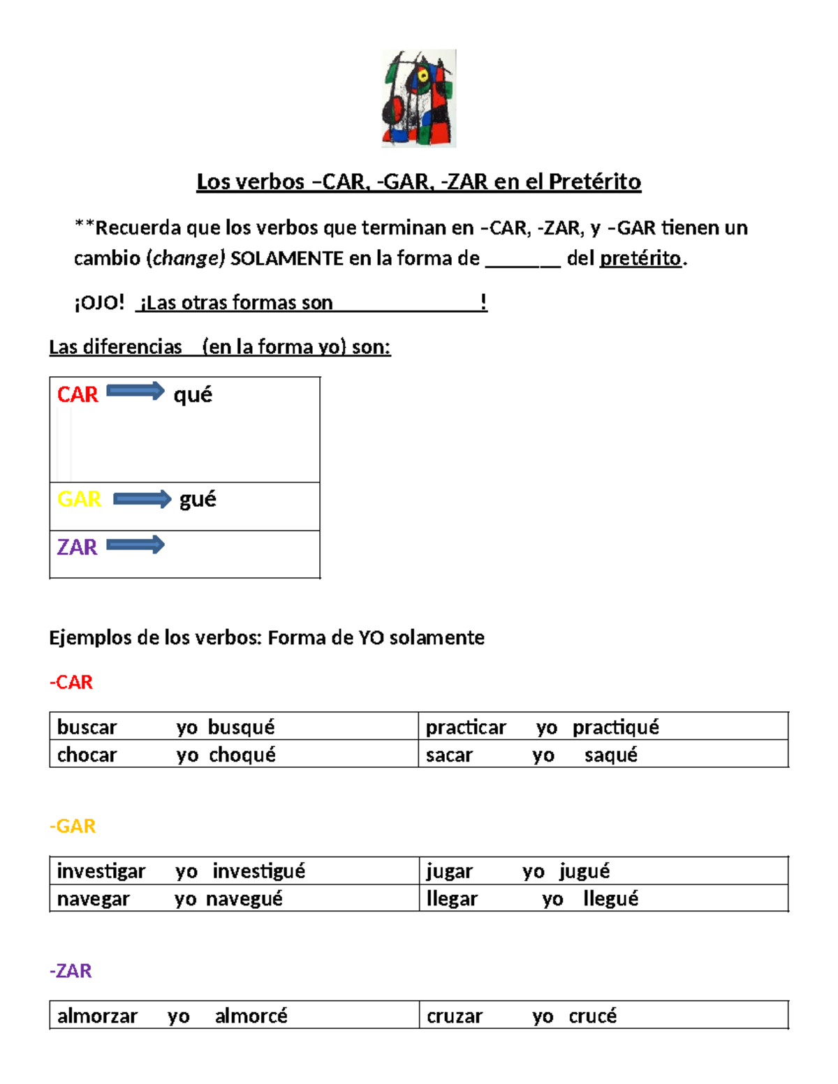 Nearpod work - Summary Adult Psychology - Los verbos –CAR, -GAR, -ZAR ...