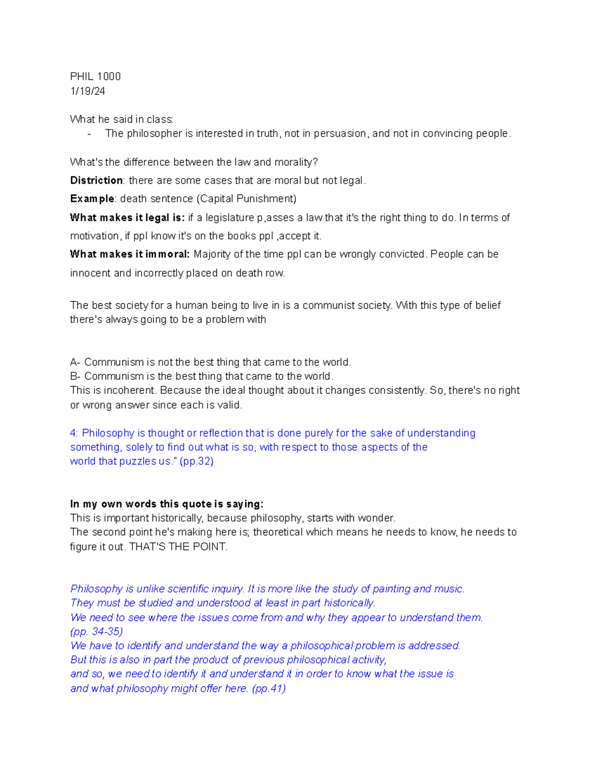 PHIL 1000 1:19:24 - Phil. 1000 - 176 Professor Mr. Lekarew Spring 2024 ...