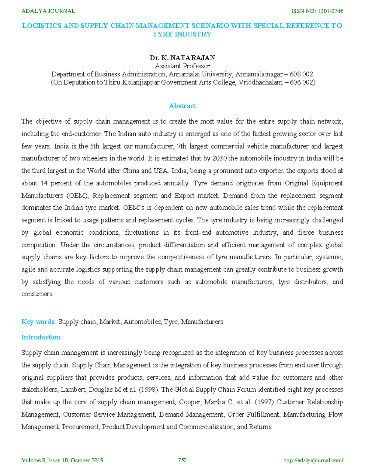 Adalya Journal - Reference paper for tyre supply chain - LOGISTICS AND ...