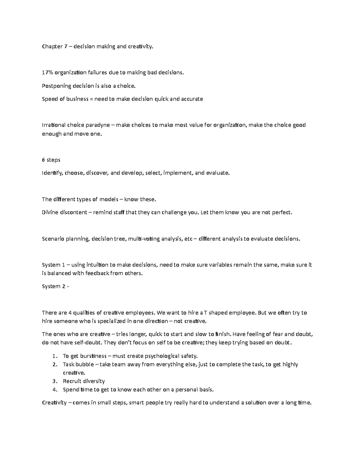 Chapter 7 and 10 - Power, influence and talent - Chapter 7 – decision ...