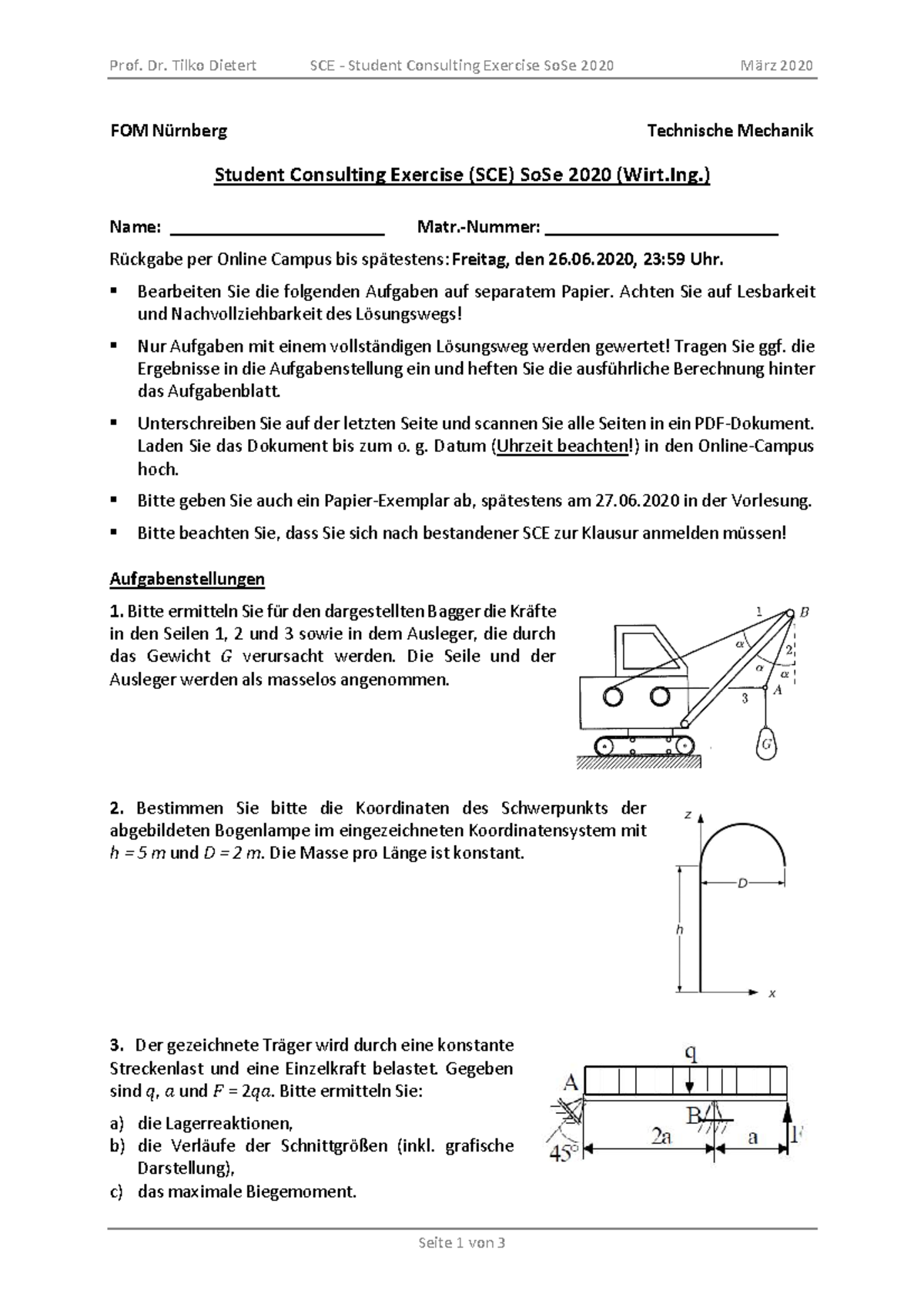 Technische Mechanik Altklausur SS2020 - Warning: TT: undefined function: 32 Warning: TT ...