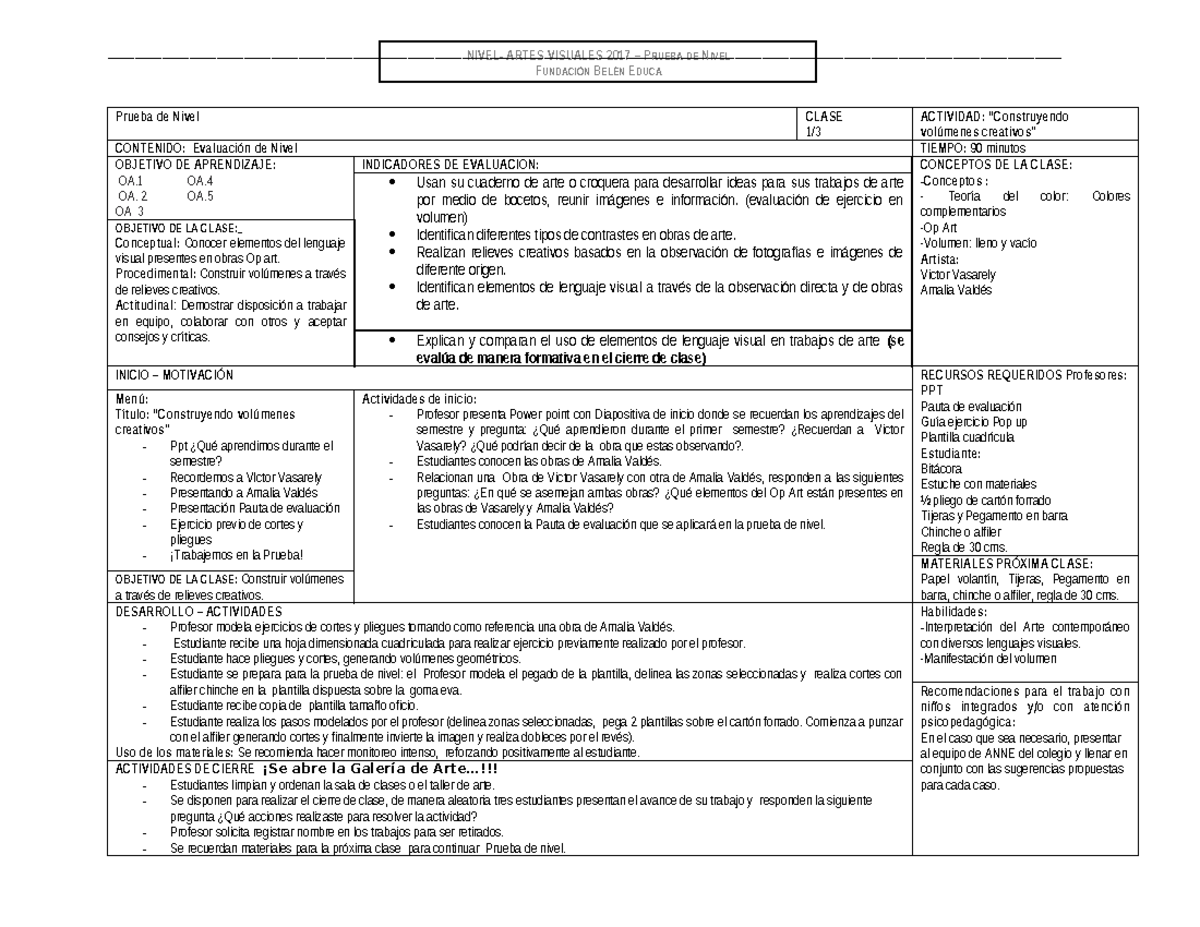 Planificación clase a clase Prueba de Nivel I° Semestre 2018 - NIVEL ...
