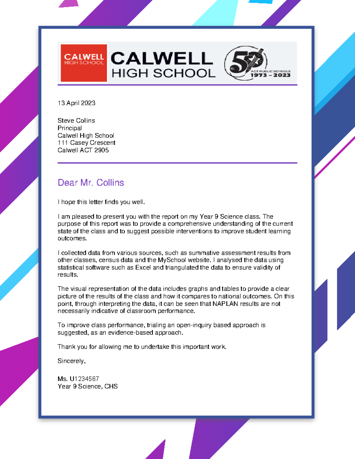 Example 1 Assignment 3 School Data Analysis - 13 April 2023 Steve ...