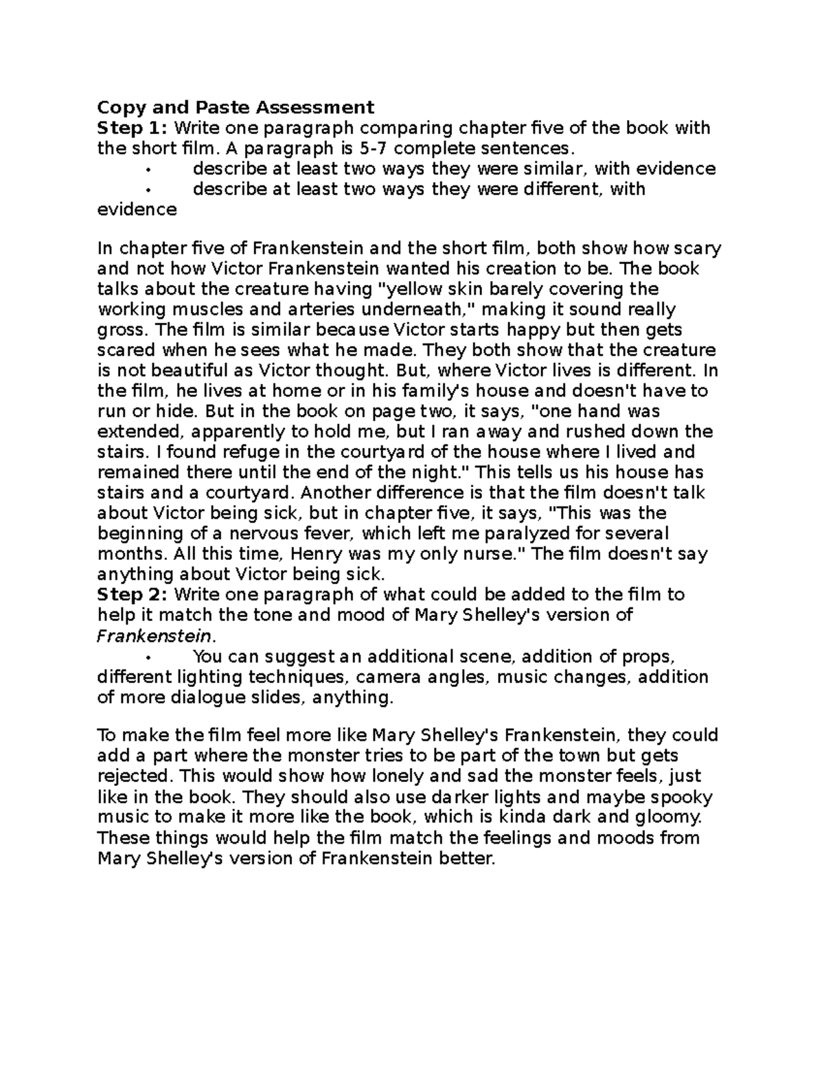 Copy and paste asessement - Copy and Paste Assessment Step 1: Write one paragraph comparing ...