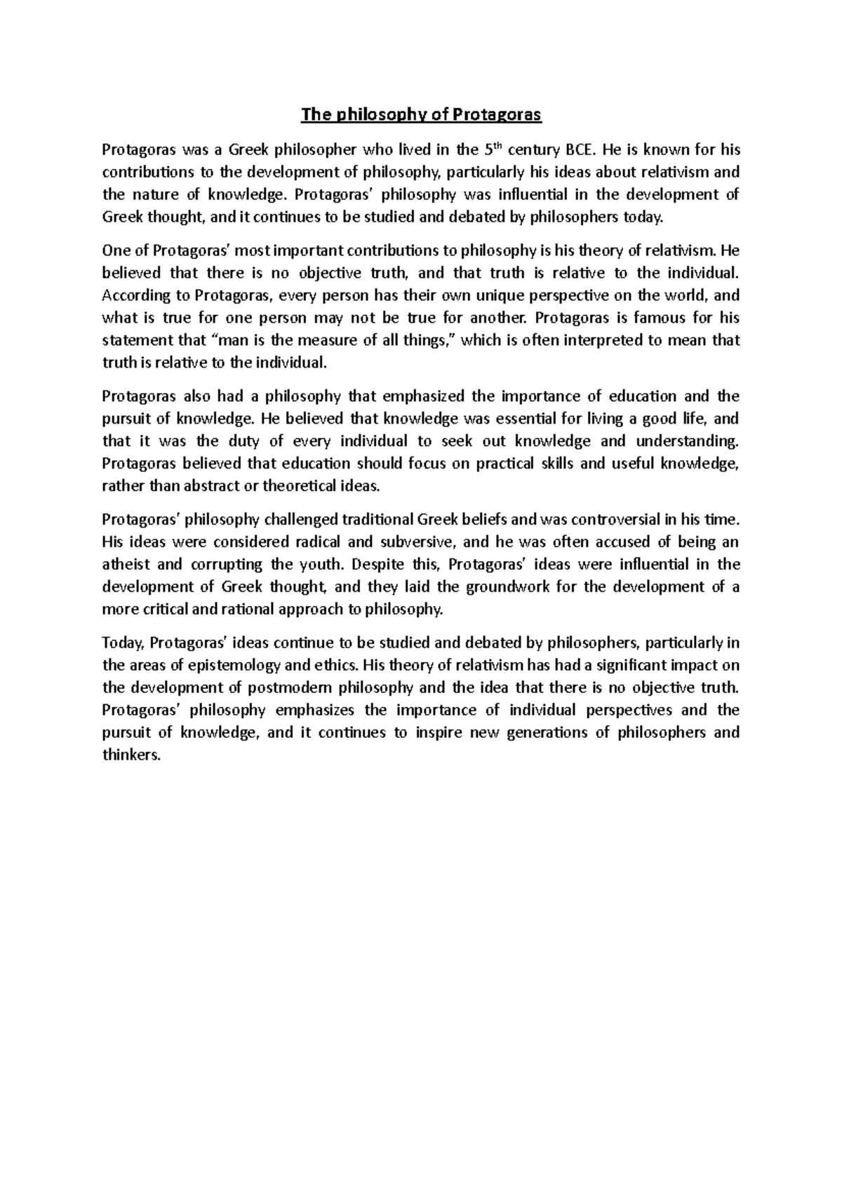 The philosophy of Protagoras - The philosophy of Protagoras Protagoras ...