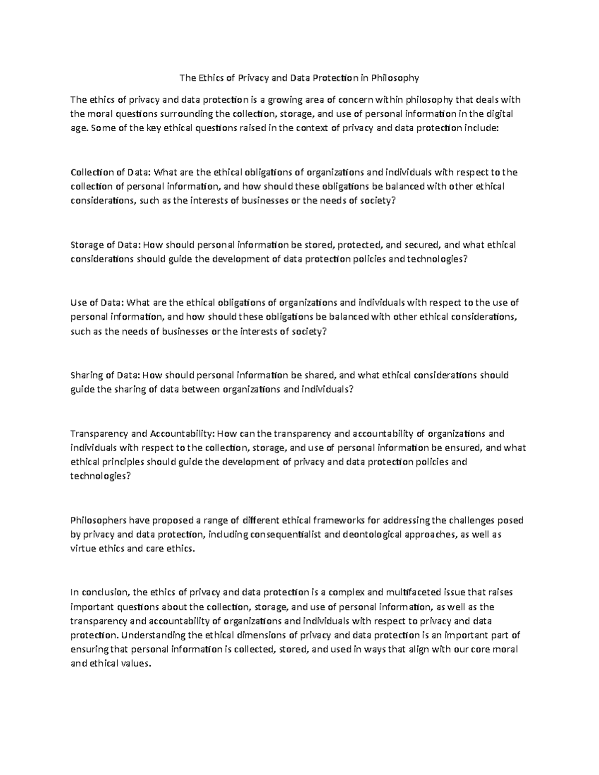 The Ethics of Privacy and Data Protection in Philosophy - Some of the ...