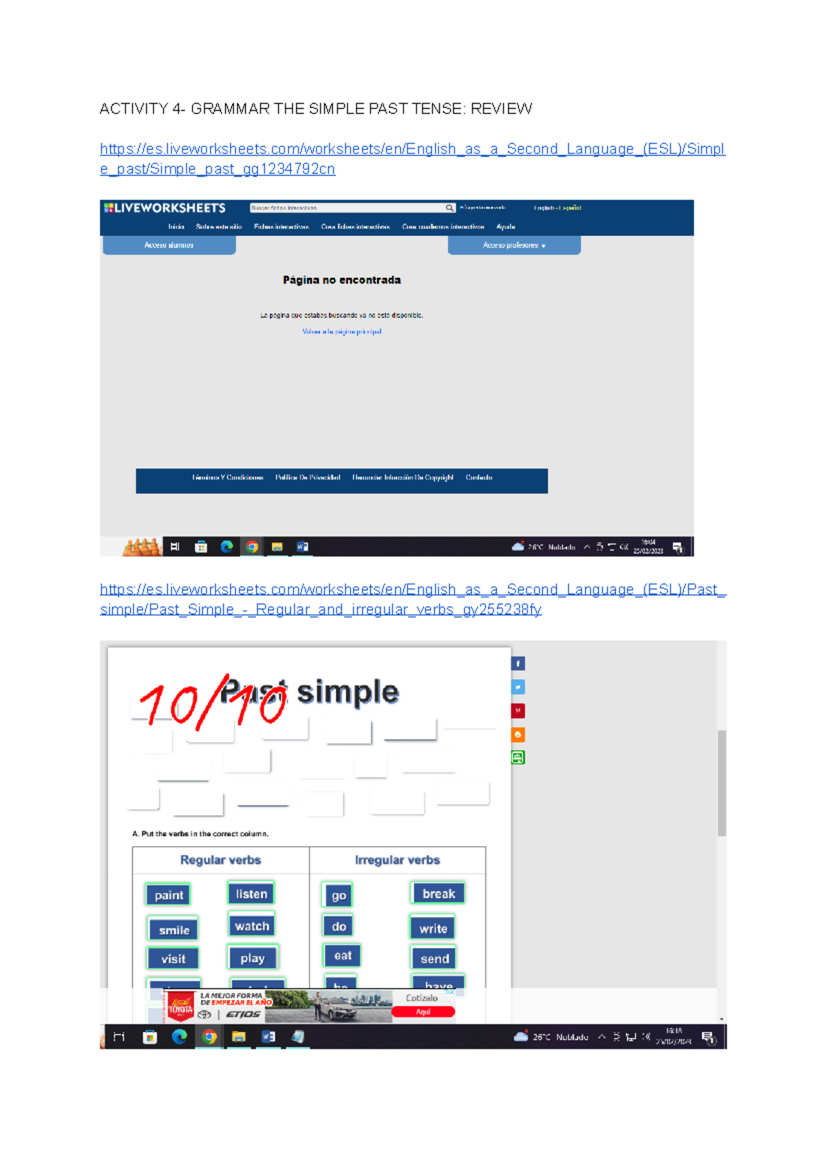 Activity 4- Grammar THE Simple PAST Tense Review - Salud Publica - ACTIVITY 4- GRAMMAR THE ...