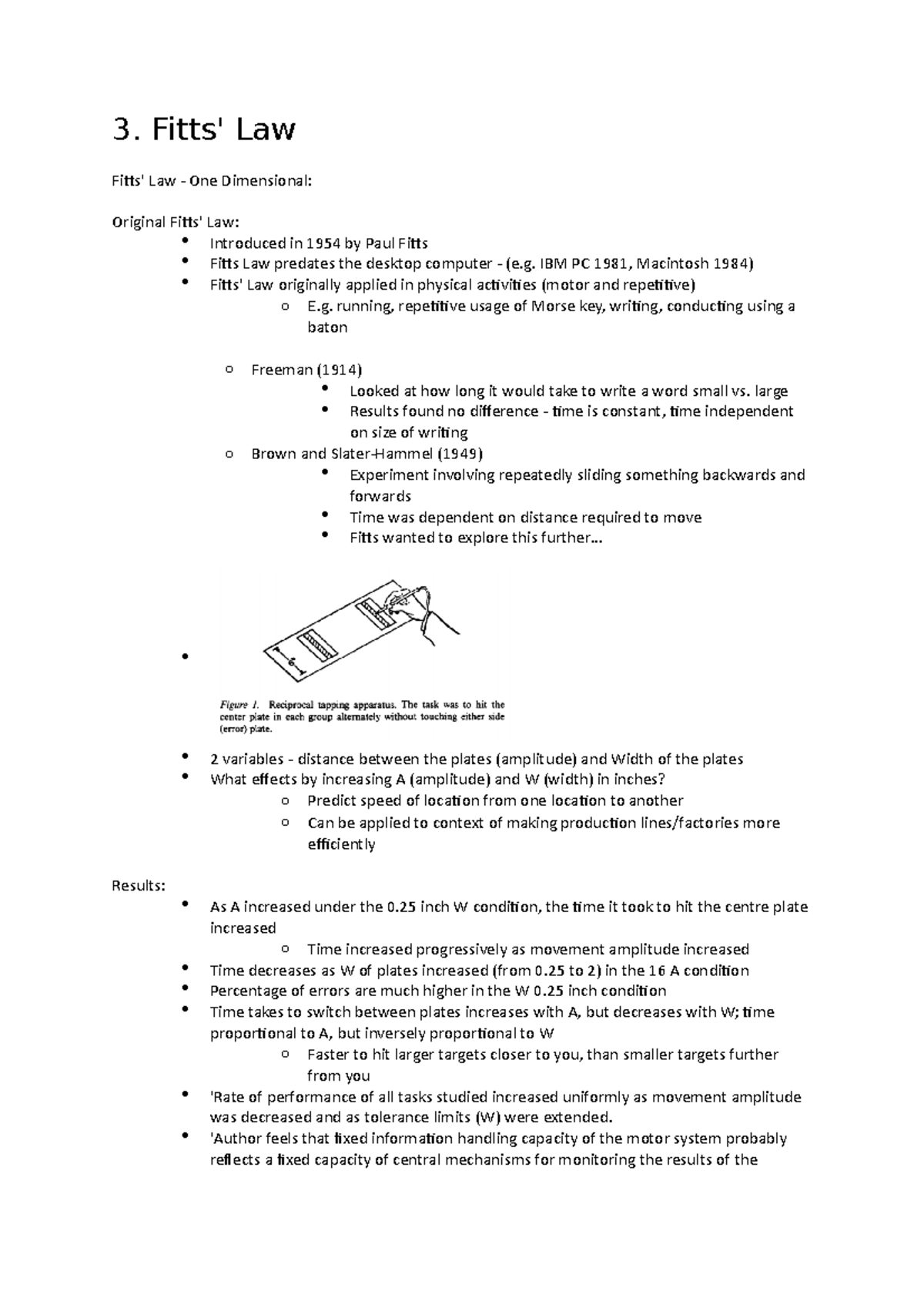 Week 3 Lecture Notes - Human Computer Interaction - 3. Fitts' Law Fitts ...